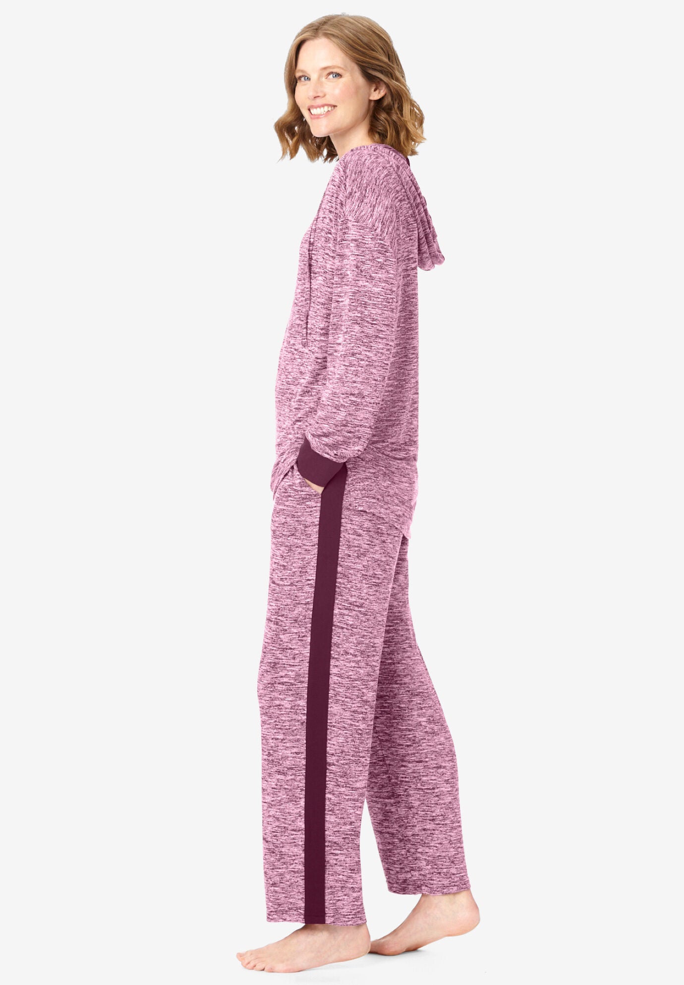 Hooded Marled Jersey Top with Roll Cuffs, Evening Blue Marled | Woman ...