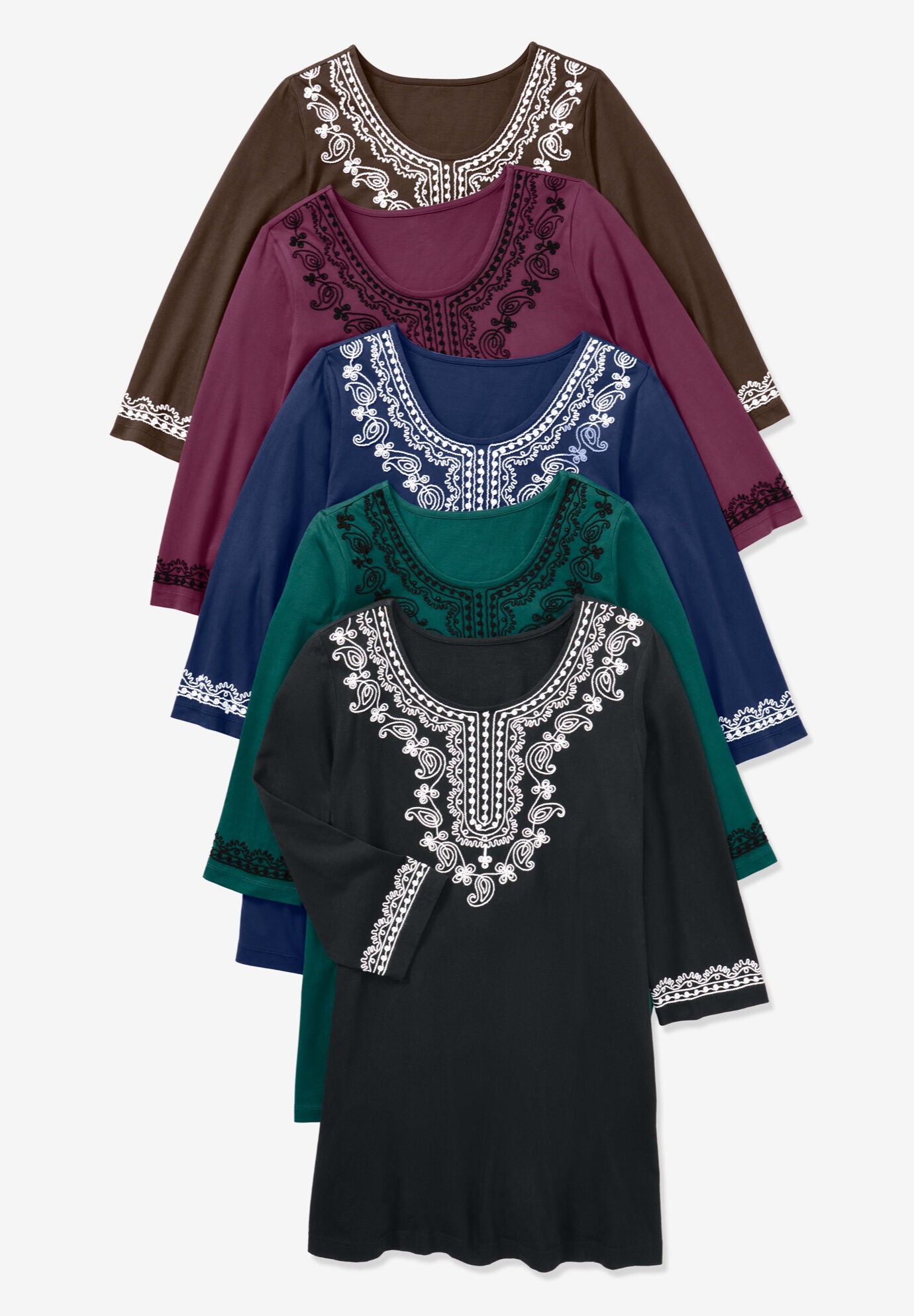 Embroidered Knit Tunic - Relaxed Fit Tunic, Chocolate | Woman Within