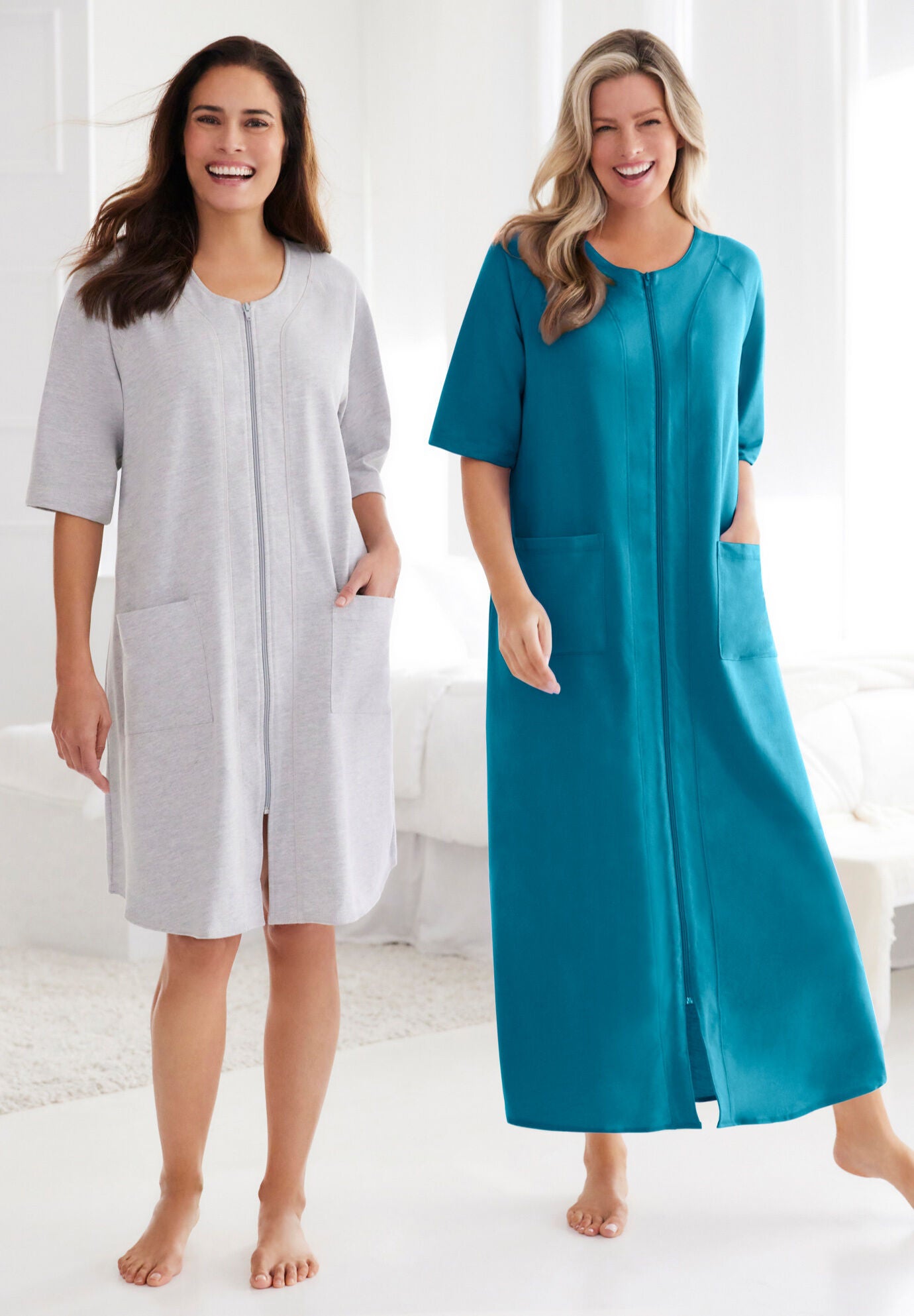 Long French Terry Zip-Front Robe | Woman Within