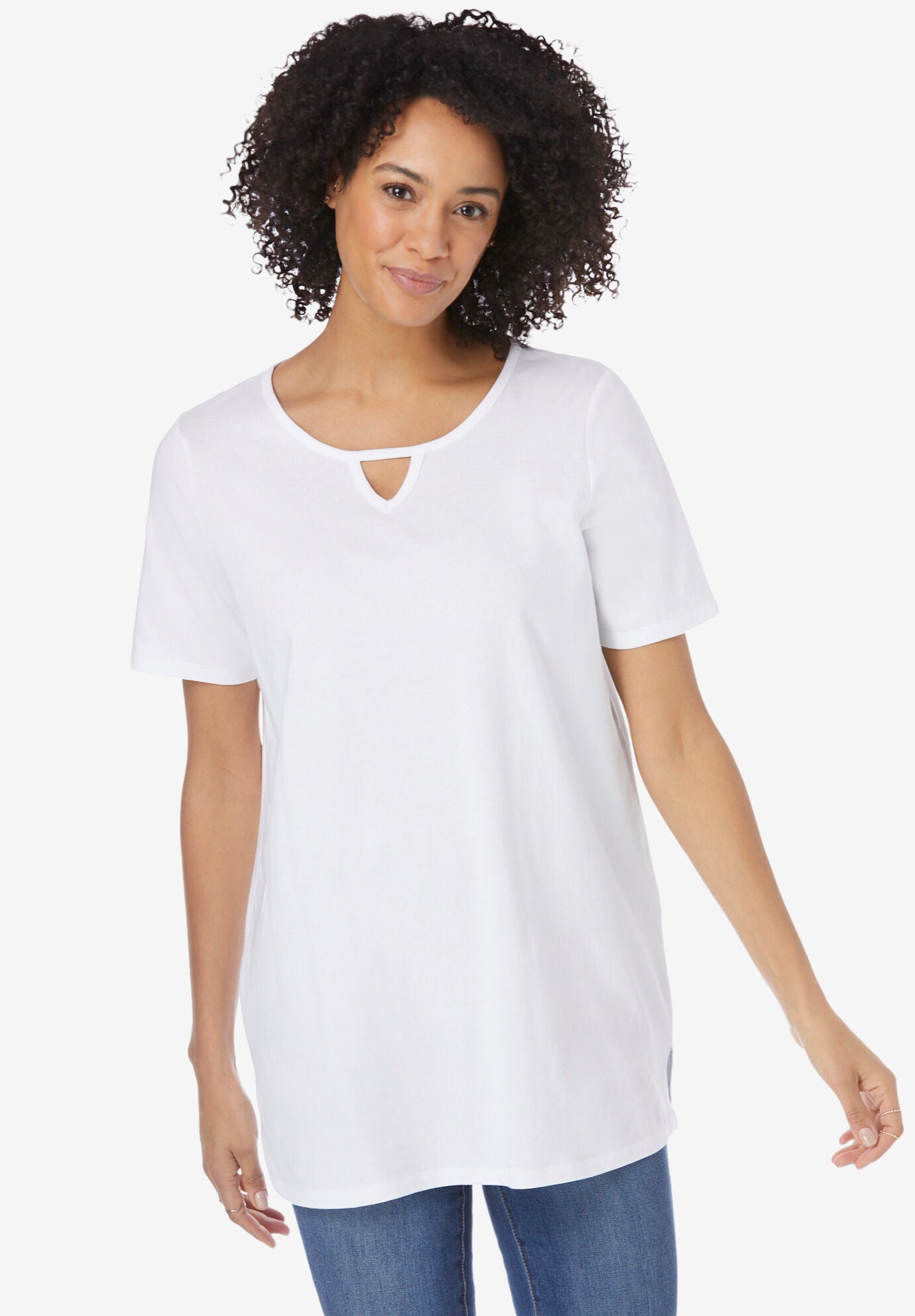 Perfect Keyhole Tee - Short Sleeve Top, White | Woman Within