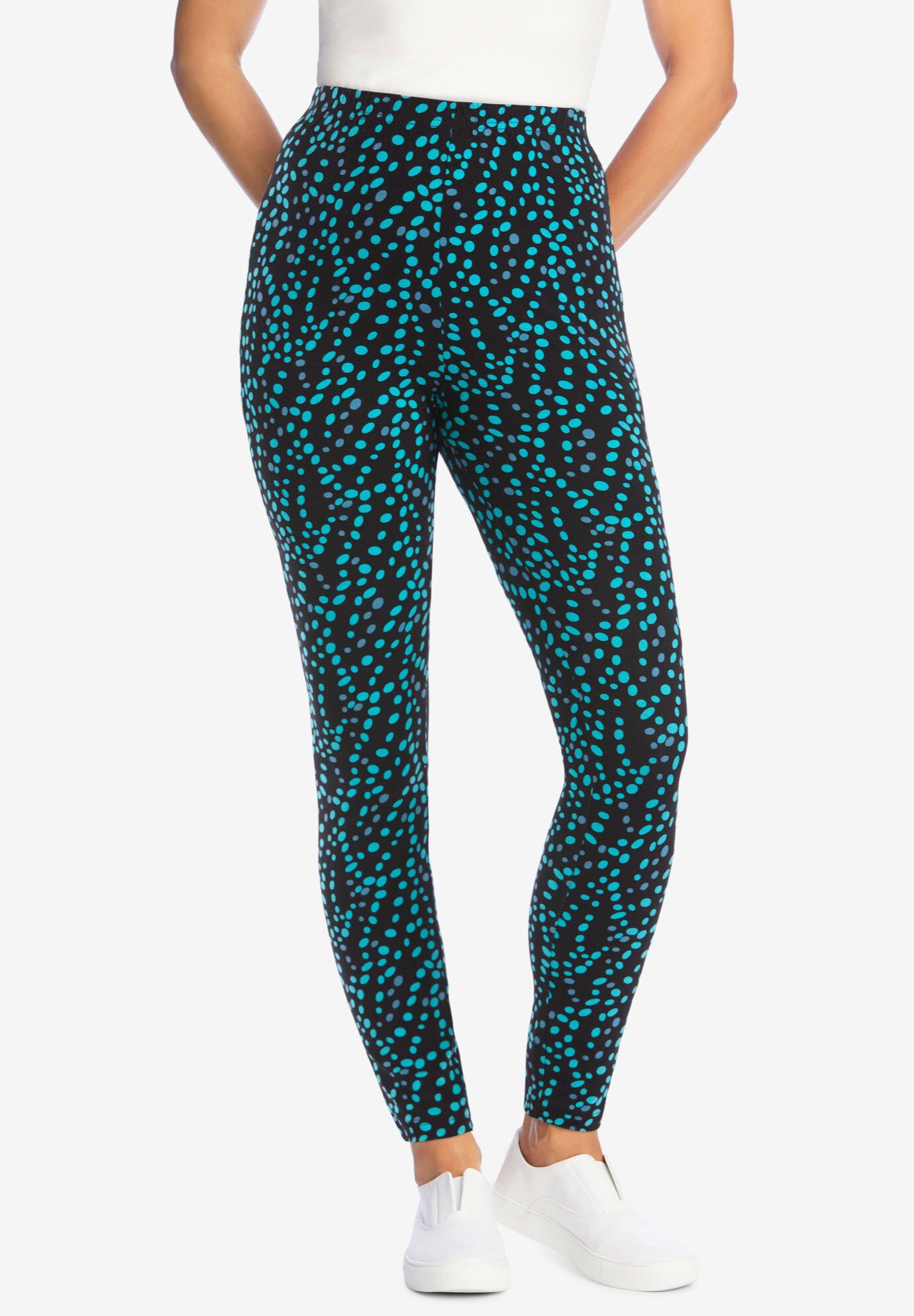 Stretch Cotton Printed Legging - Knit Athleisure, Waterfall Dots ...