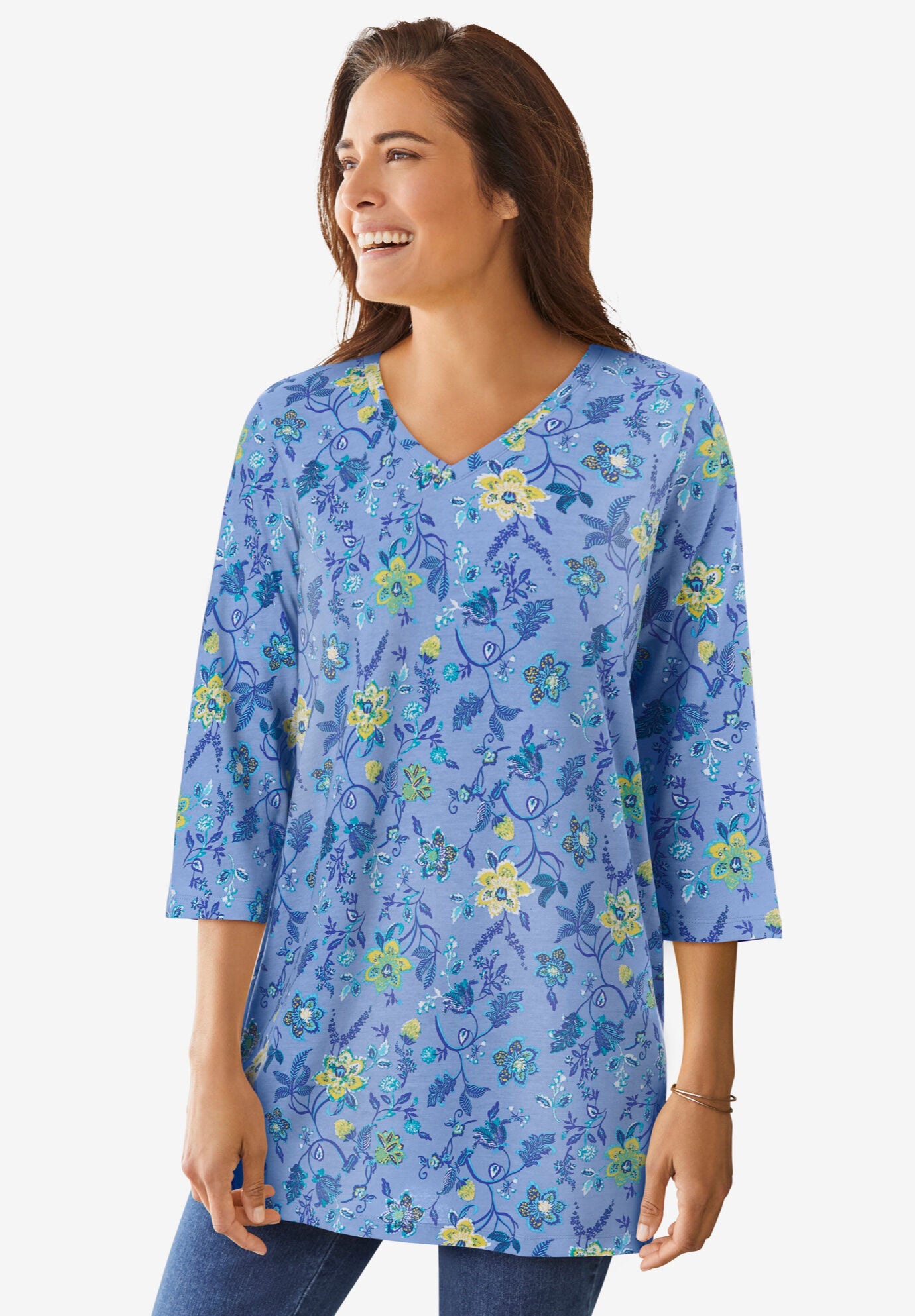Printed V-Neck Tunic - Best Selling Style, Navy Offset Dot | Woman Within