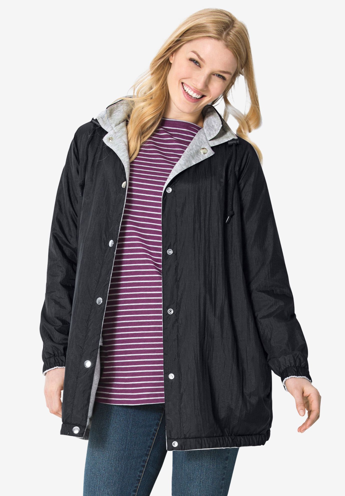 Reversible Fleece Nylon Jacket for Cold Weather, Plum Purple Medium ...