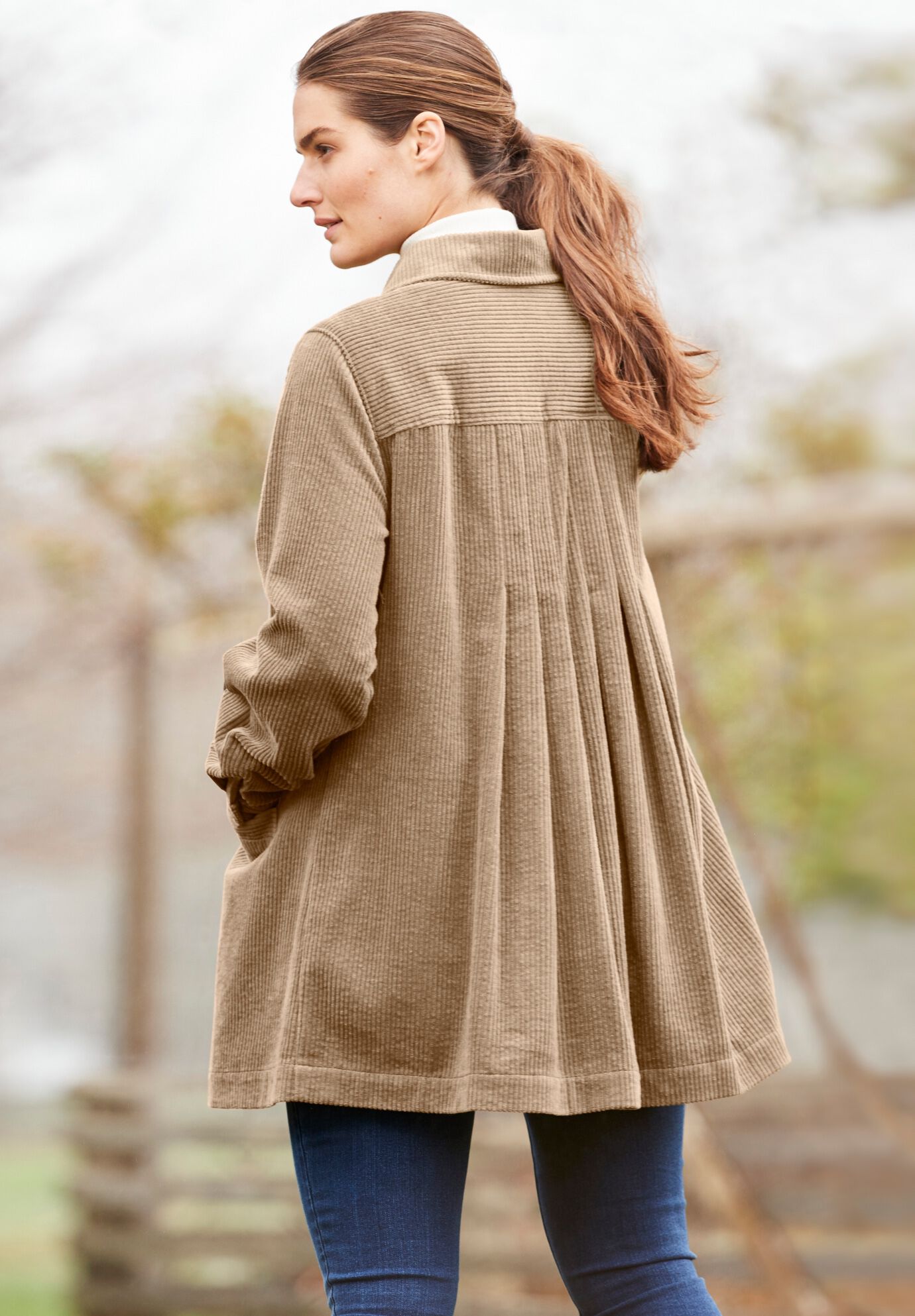 Warm Pleat-Back Corduroy Jacket, Black | Woman Within