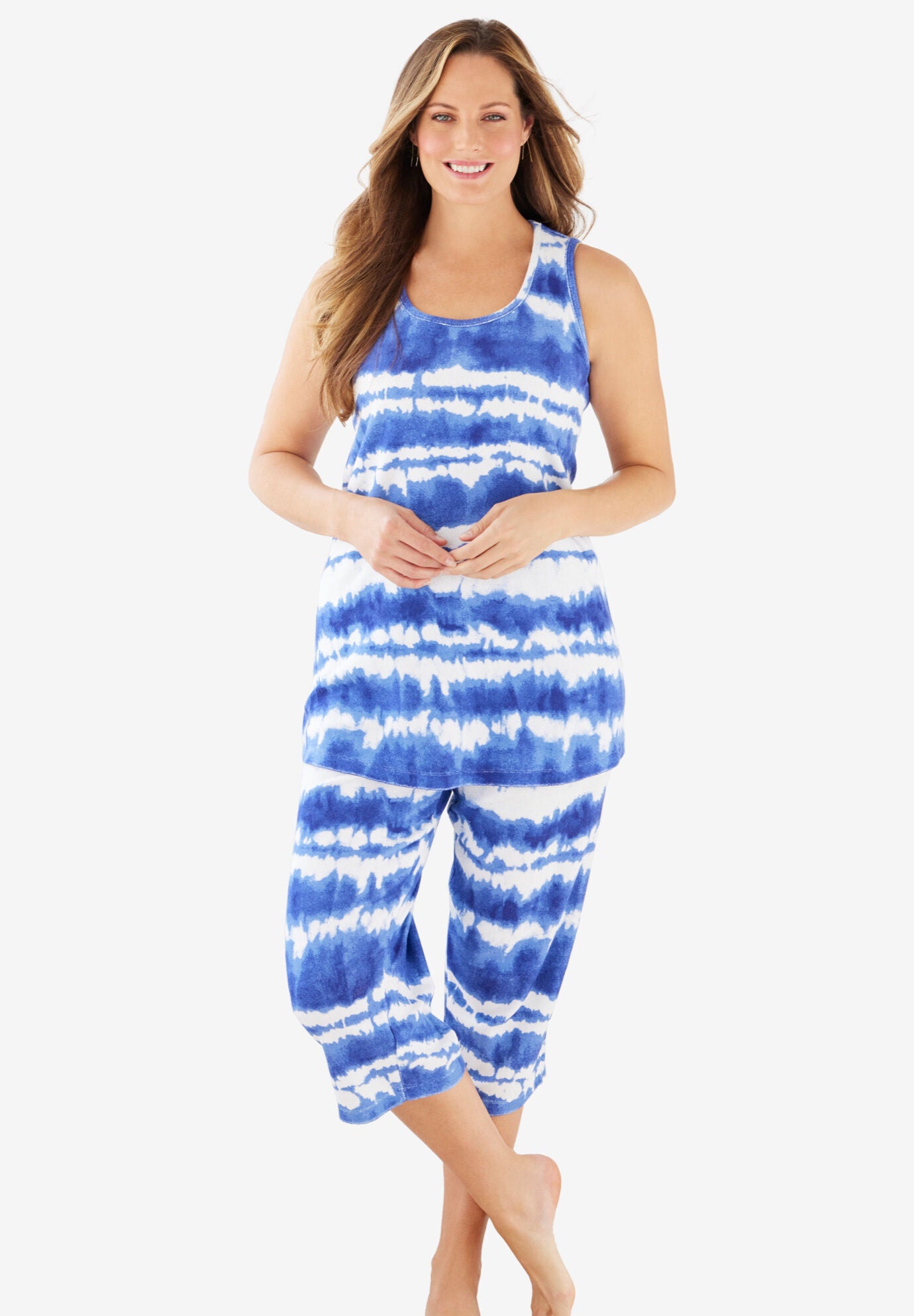 Terry Tank & Capri Sleep Set for Women, Ultra Blue Tie Dye Stripe ...