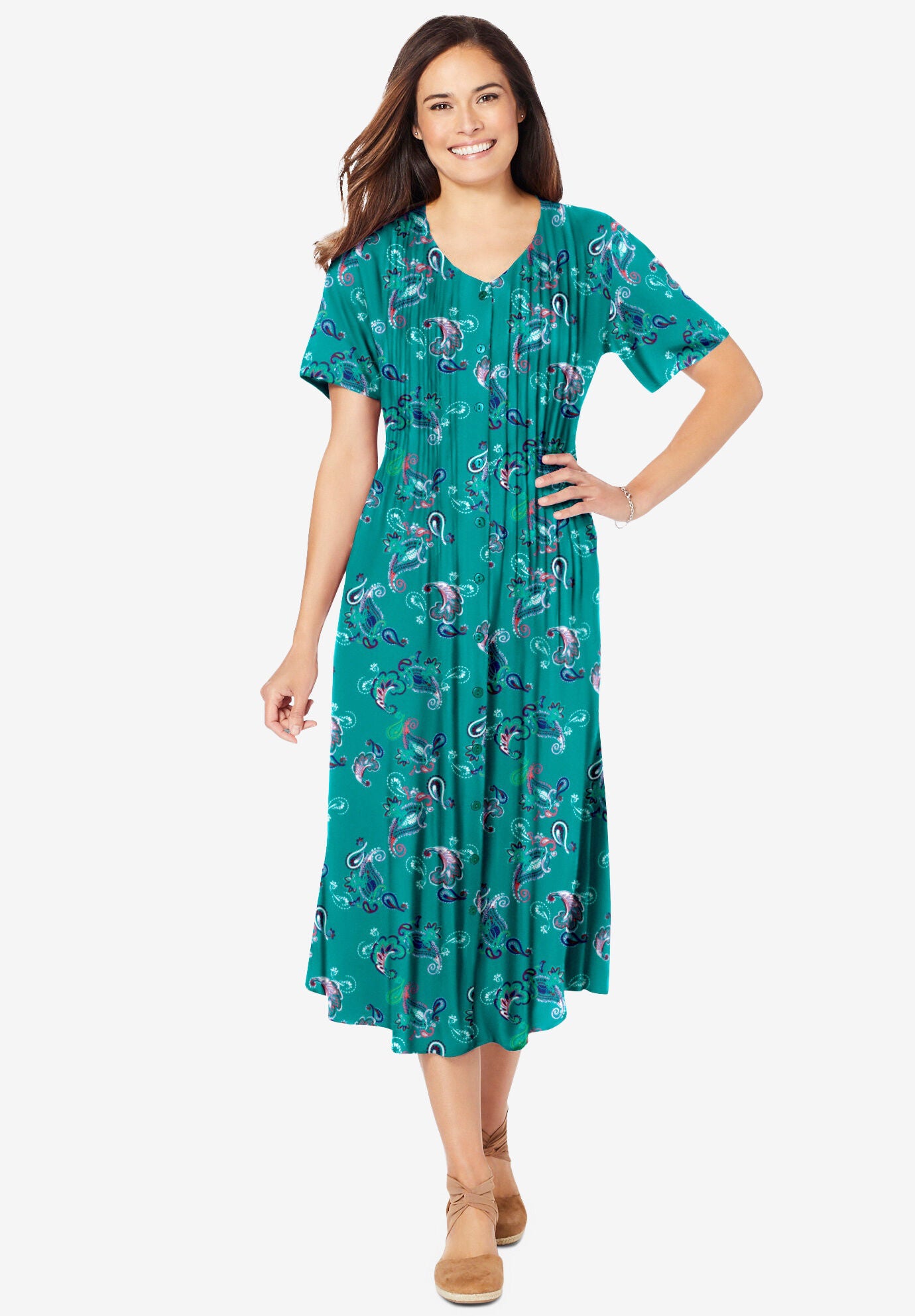 Short-Sleeve Button-Front Dress | Woman Within
