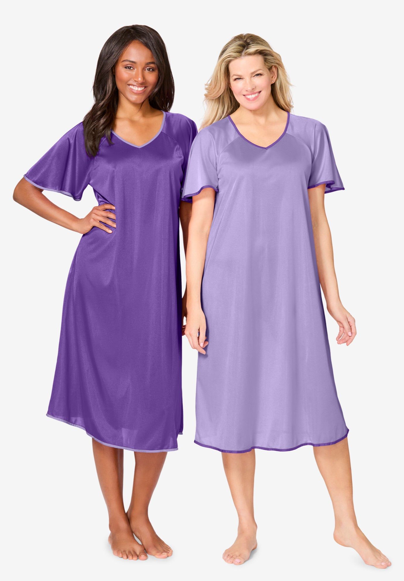 Silky Short Gowns 2-Pack Nightwear, Plum Burst Soft Iris | Woman Within