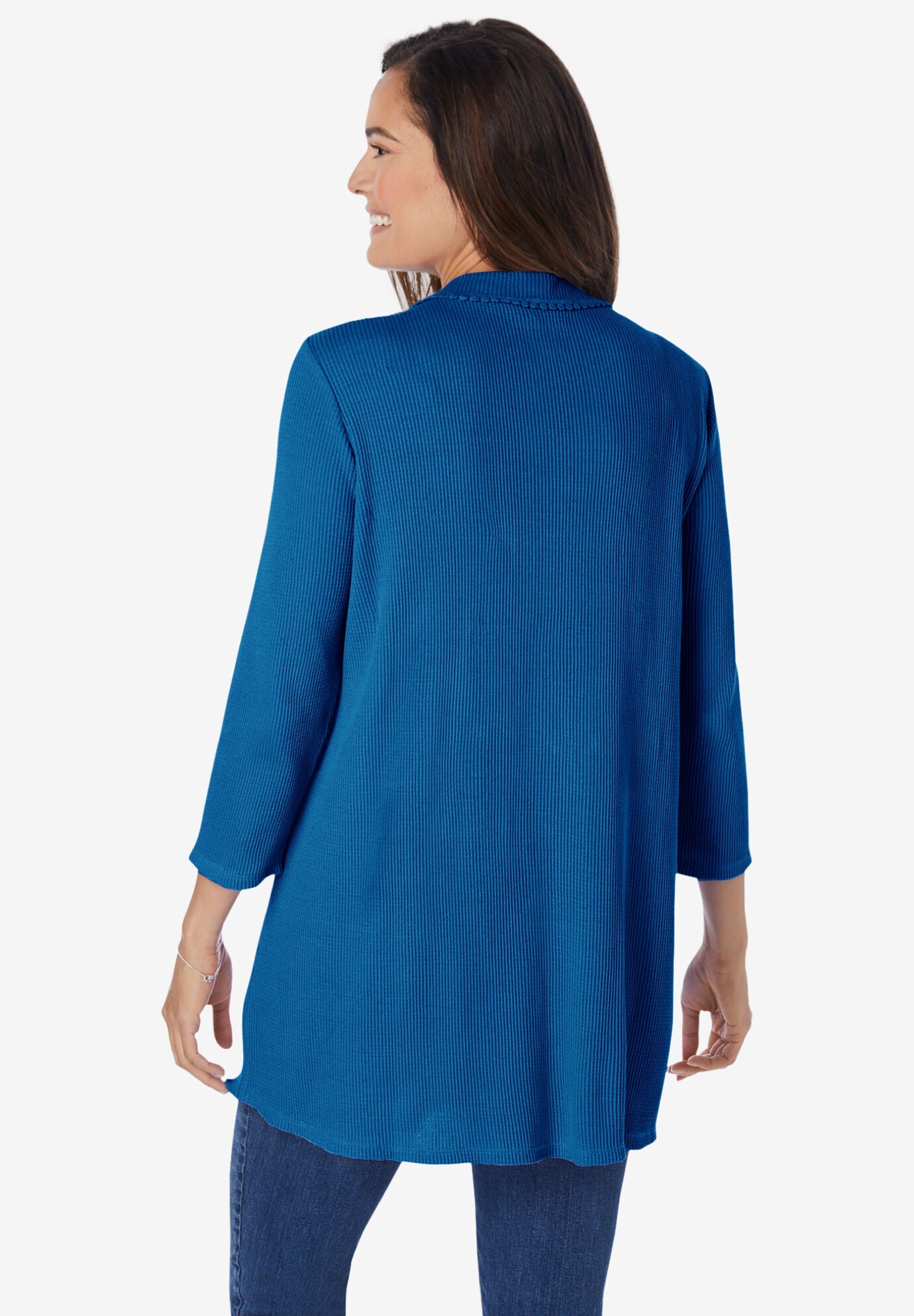 Thermal Knit Button-Front Tunic Top, Pine | Woman Within