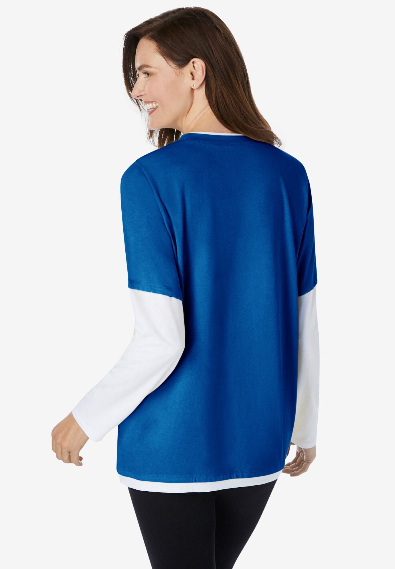 "Tee for Women - Layered-Look Crewneck", Waterfall | Woman Within