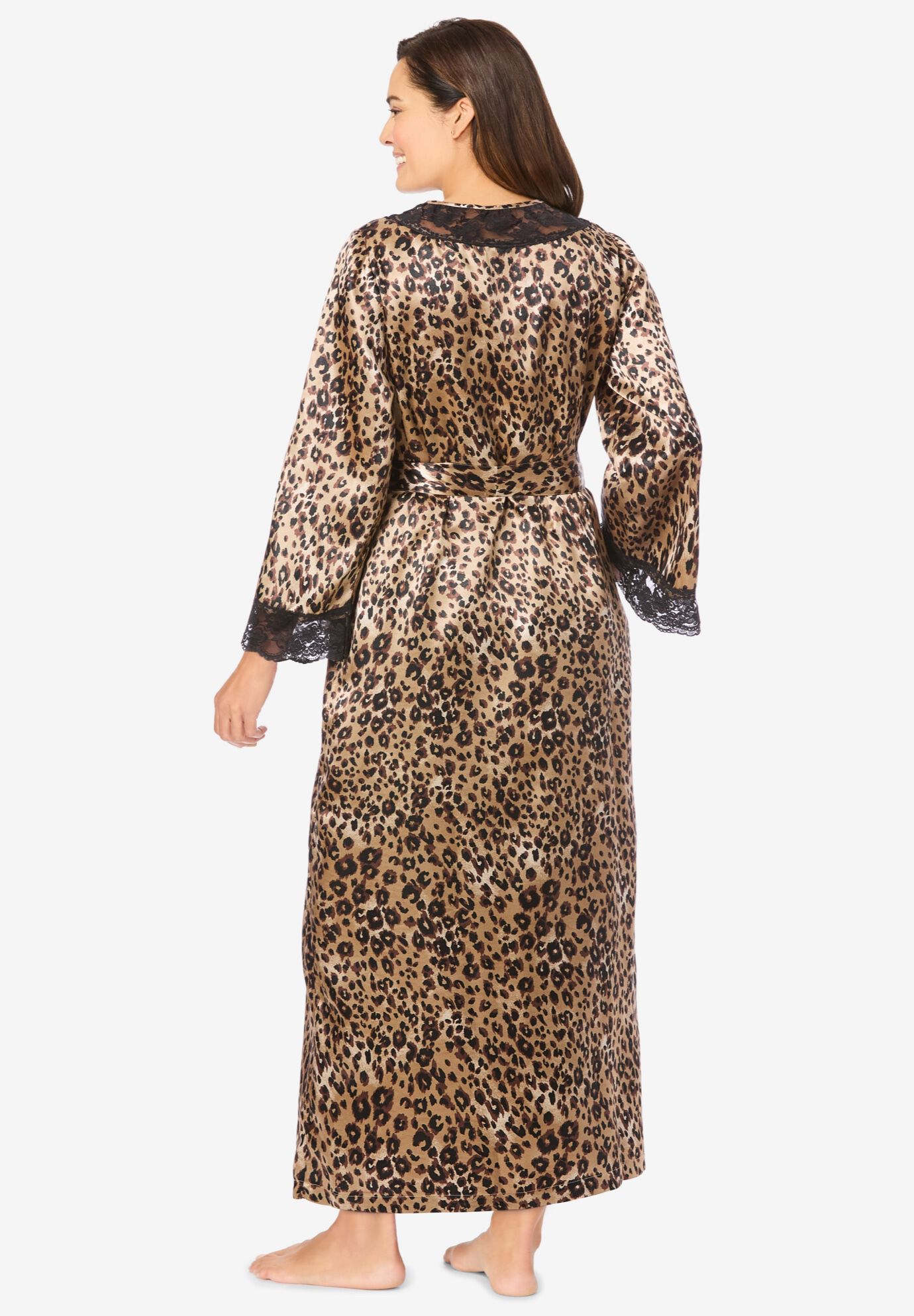 Romantic Satin Long Peignoir Set 52" 53", Leopard | Woman Within