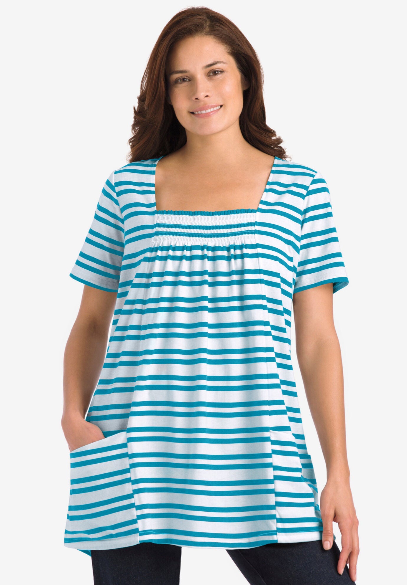 Smock Trapeze Tunic - 7-Day Wear Essential, Turq Blue Double Stripe ...