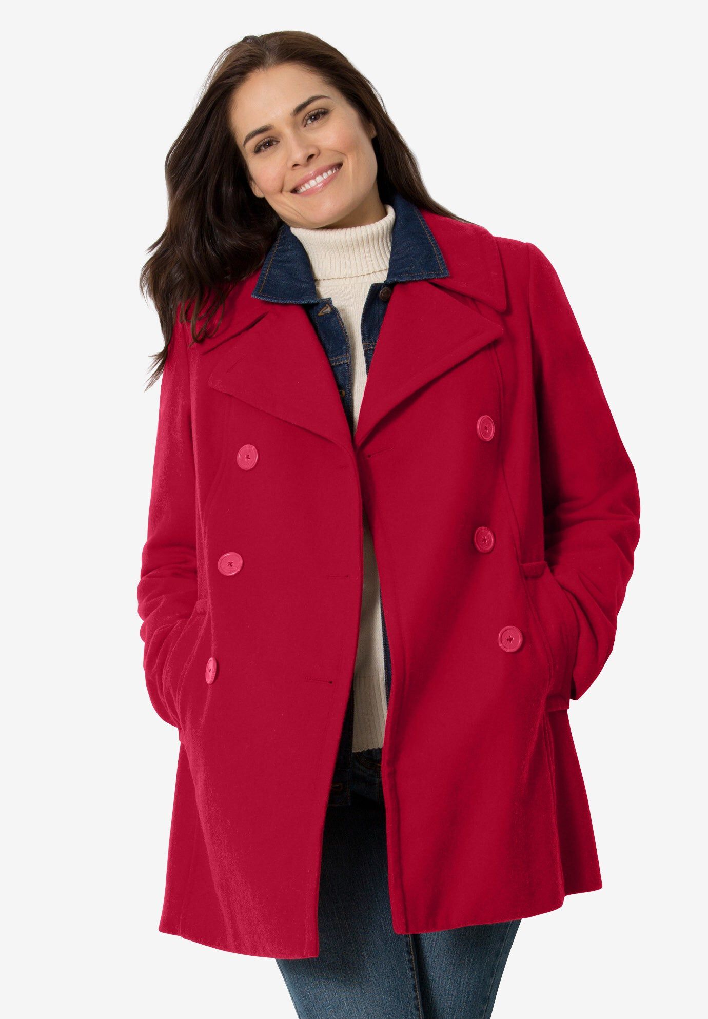 Double-Breasted Wool Peacoat - Plus Size, Emerald Green | Woman Within
