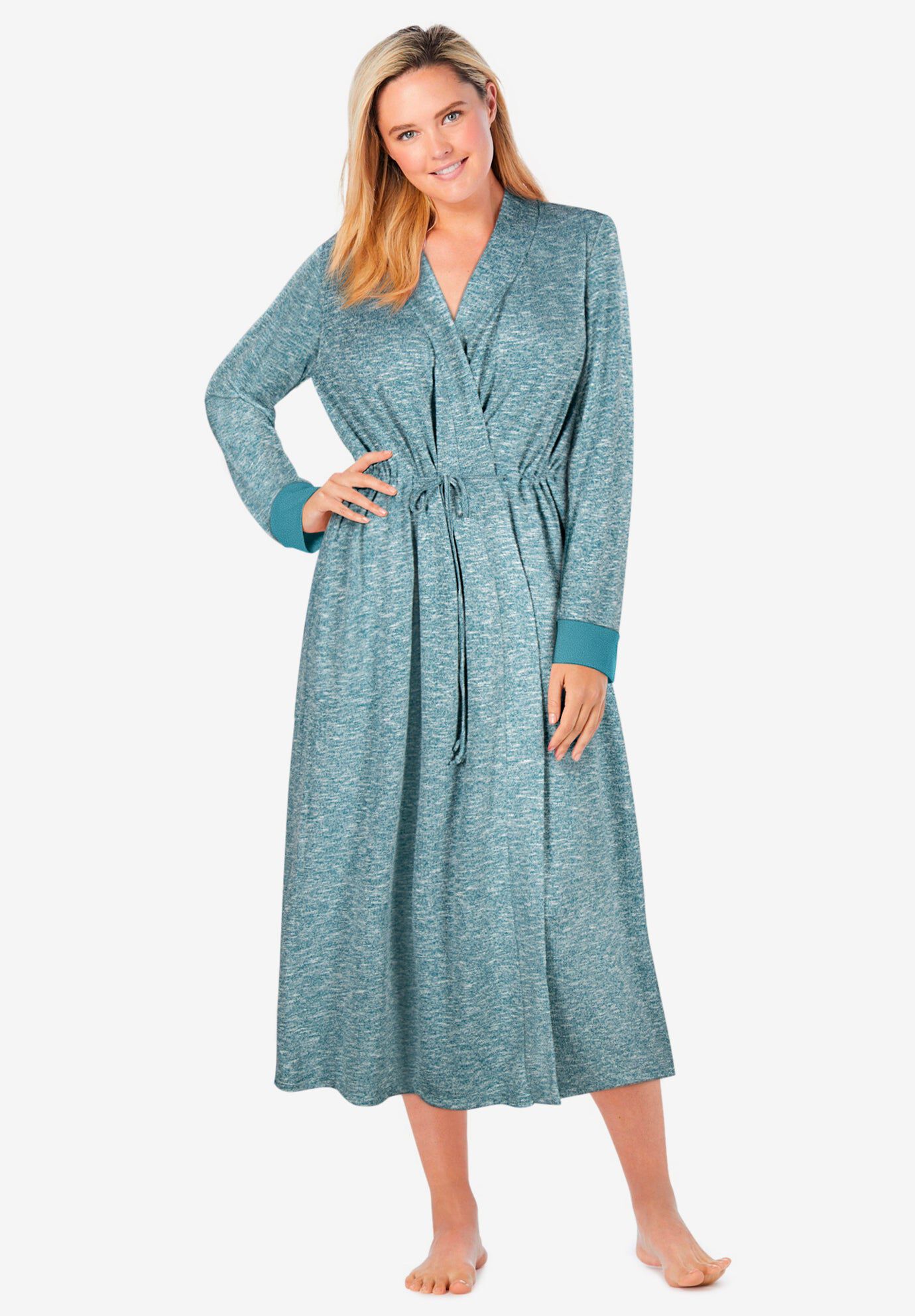 Marled Long Duster Robe - Soft Knit Sleepwear, Deep Teal Marled | Woman ...