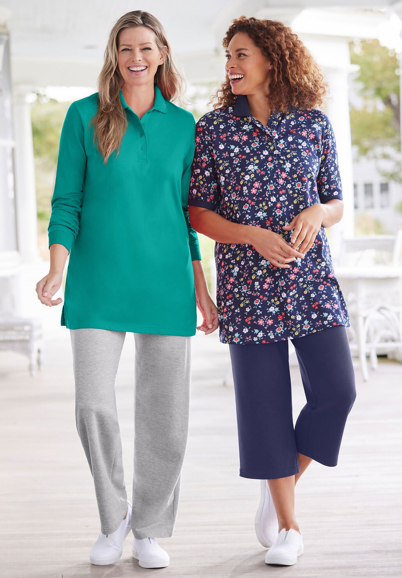 Long-Sleeve Polo Shirt in Tunic Length, Bright Cobalt | Woman Within