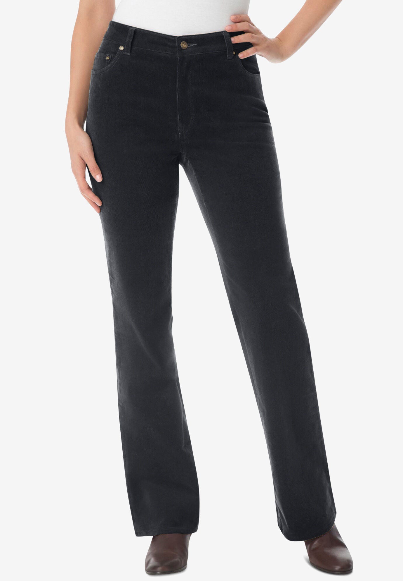 Stretch Corduroy Bootcut Jeans with Stretch, Black | Woman Within