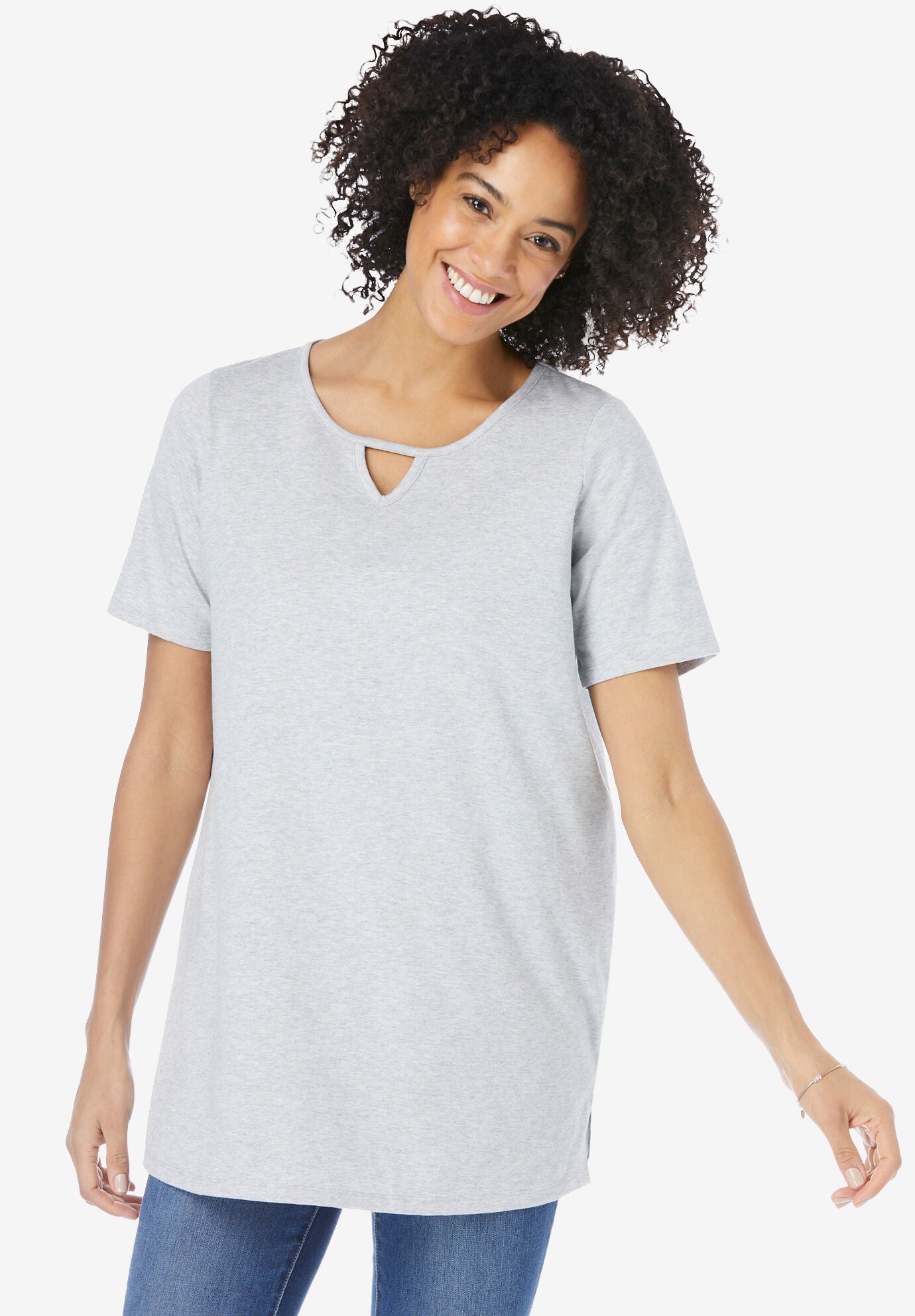 Perfect Keyhole Tee - Short Sleeve Top, Black | Woman Within