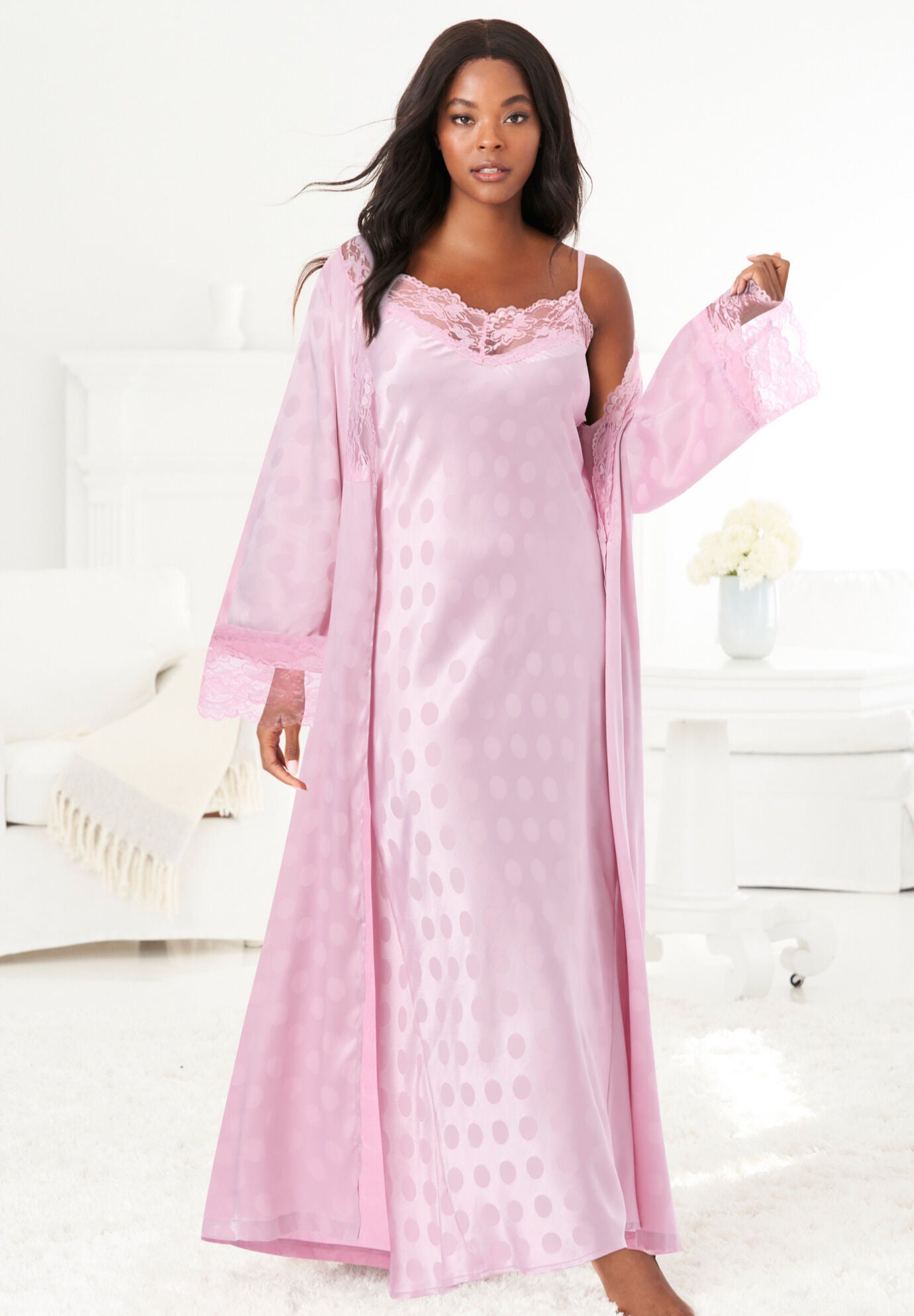 Romantic Satin Long Peignoir Set 52" 53", Leopard | Woman Within