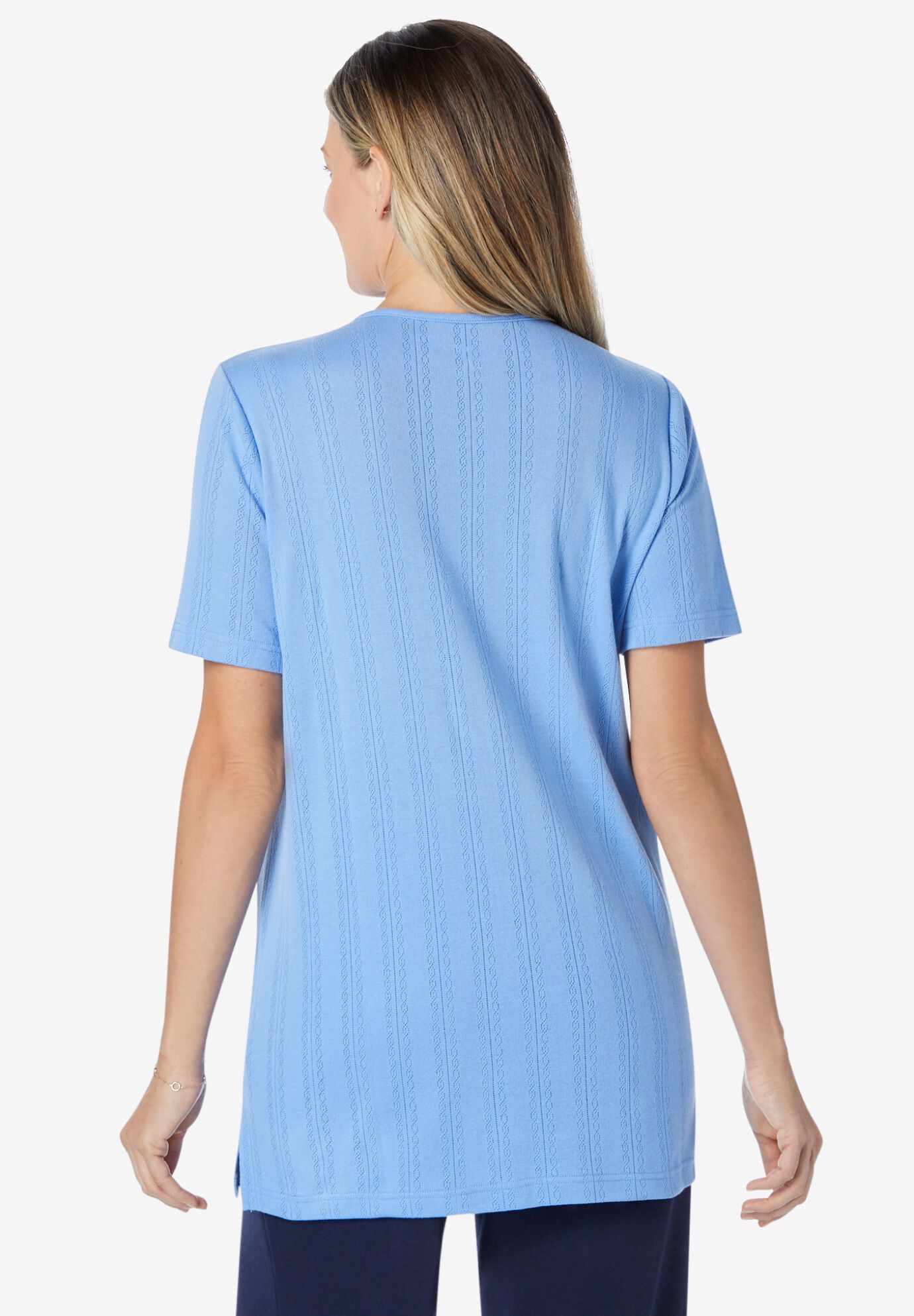 Embroidered Pointelle Tunic - 7-Day Design, Ivory Floral Embroidery ...