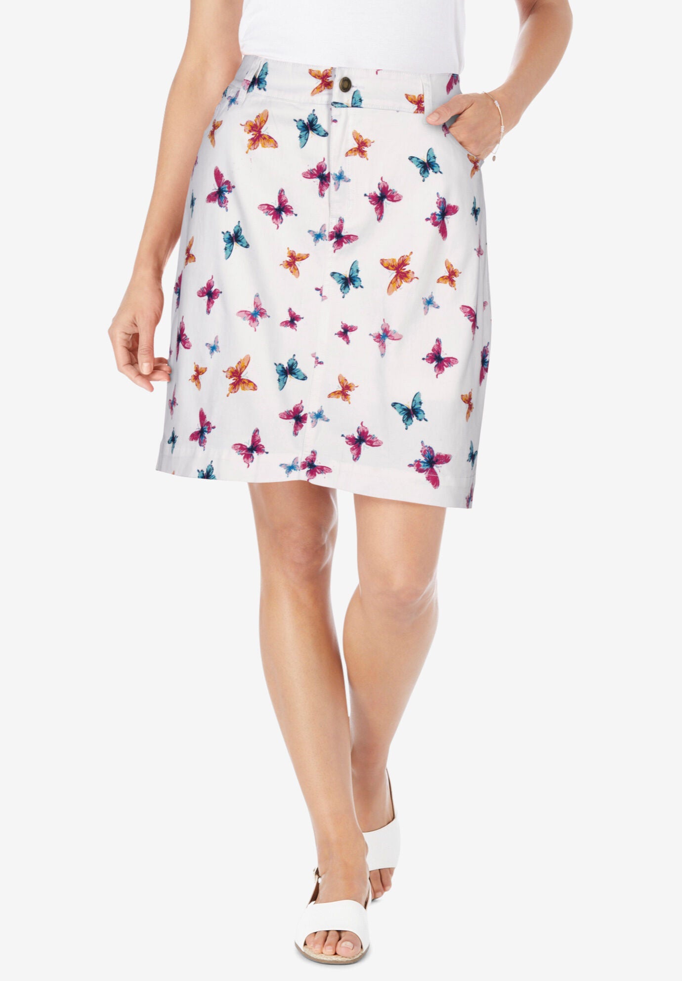 Freedom Waist Skort with Elastic Waistband, White Butterflies | Woman ...