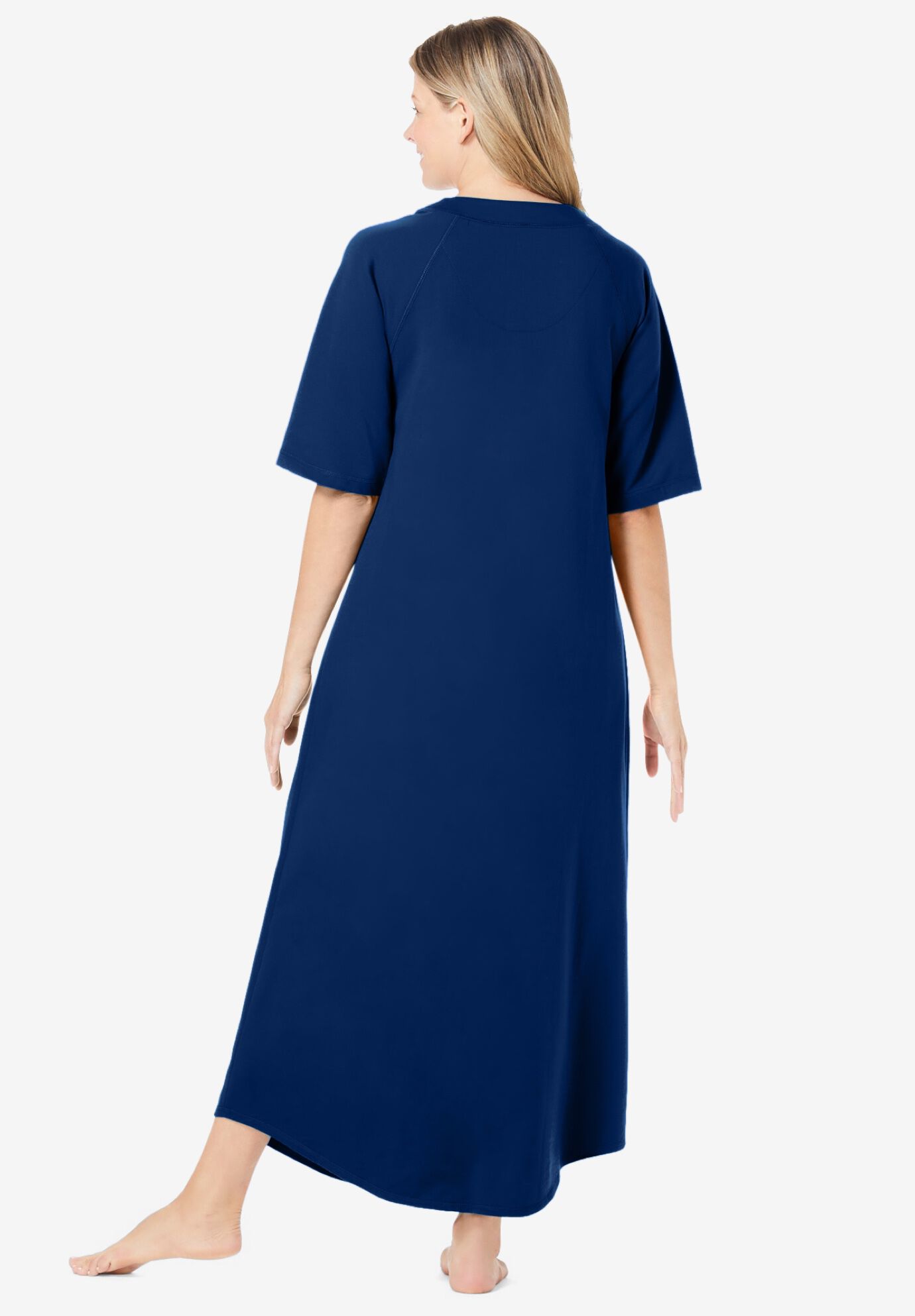 French Terry Robe - Long Zip-Front Style, Evening Blue | Woman Within