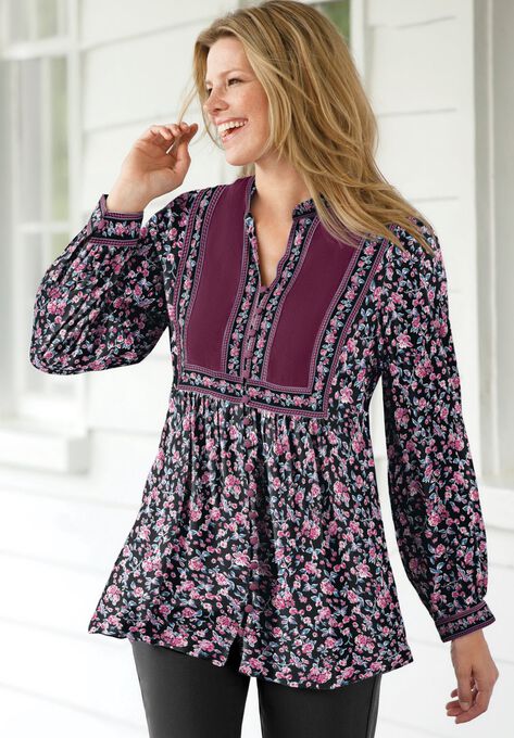 Button-Front Mixed Print Tunic | Woman Within