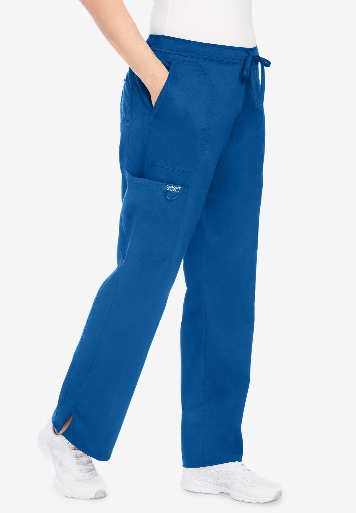 Mid-Rise Flare Scrub Pant with Drawstring, Royal | Woman Within