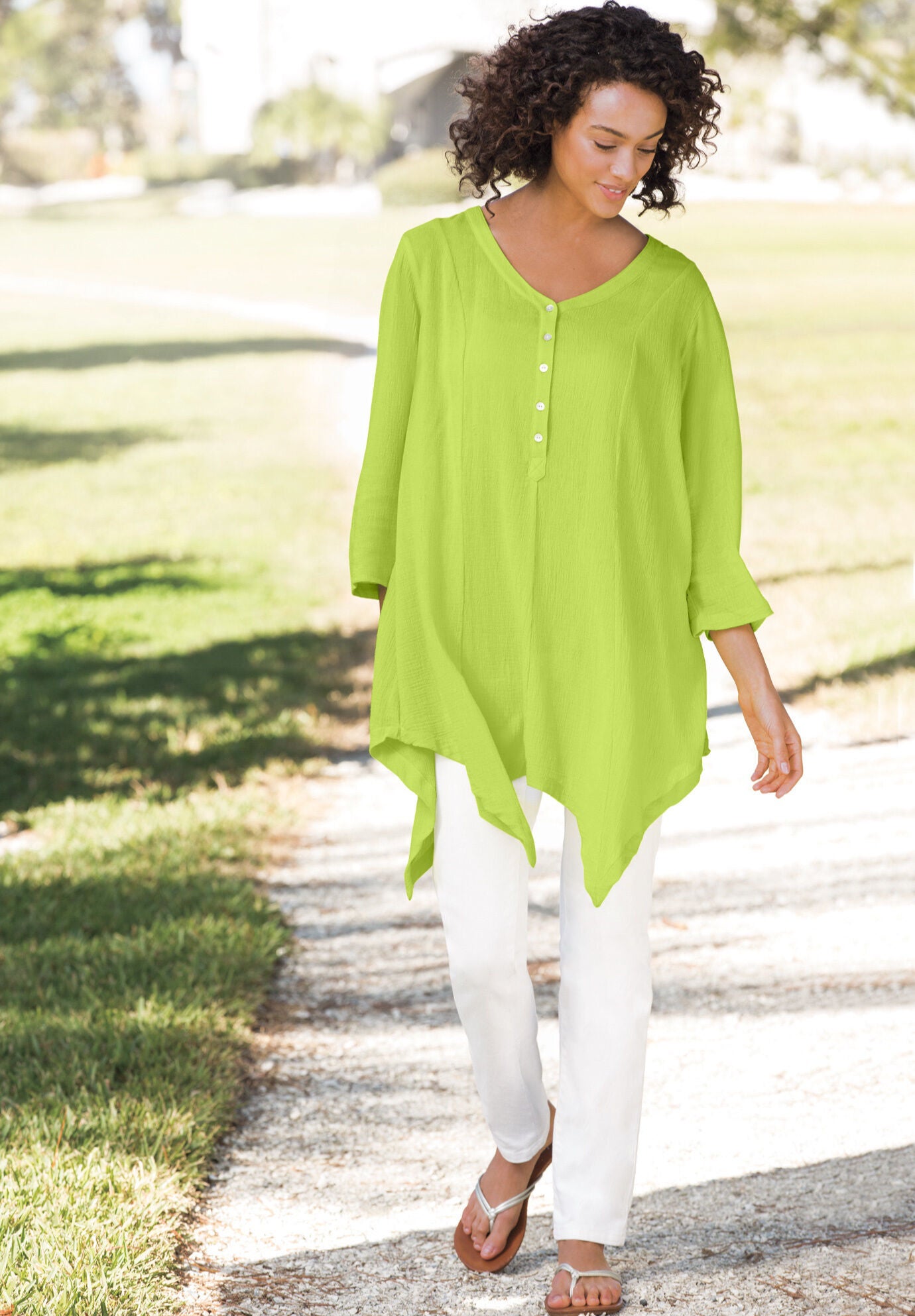 Handkerchief Hem Henley Tunic for Women 38", Lime | Woman Within