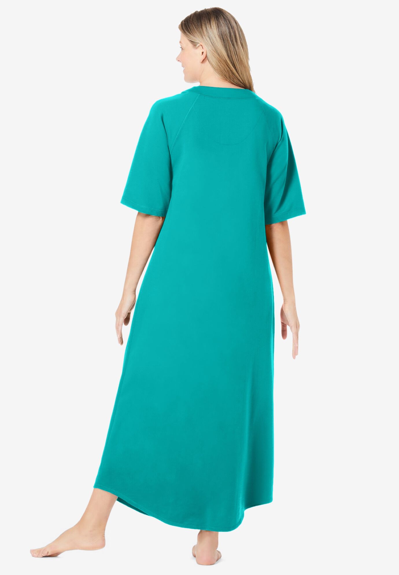 French Terry Robe - Long Zip-Front Style, Aquamarine | Woman Within