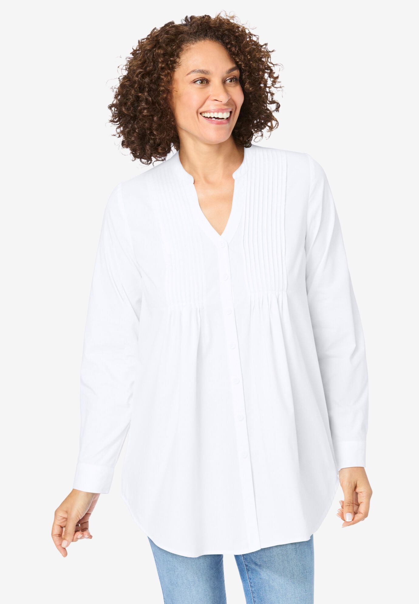 Wrinkle-Resistant Perfect Pintuck Tunic, White | Woman Within