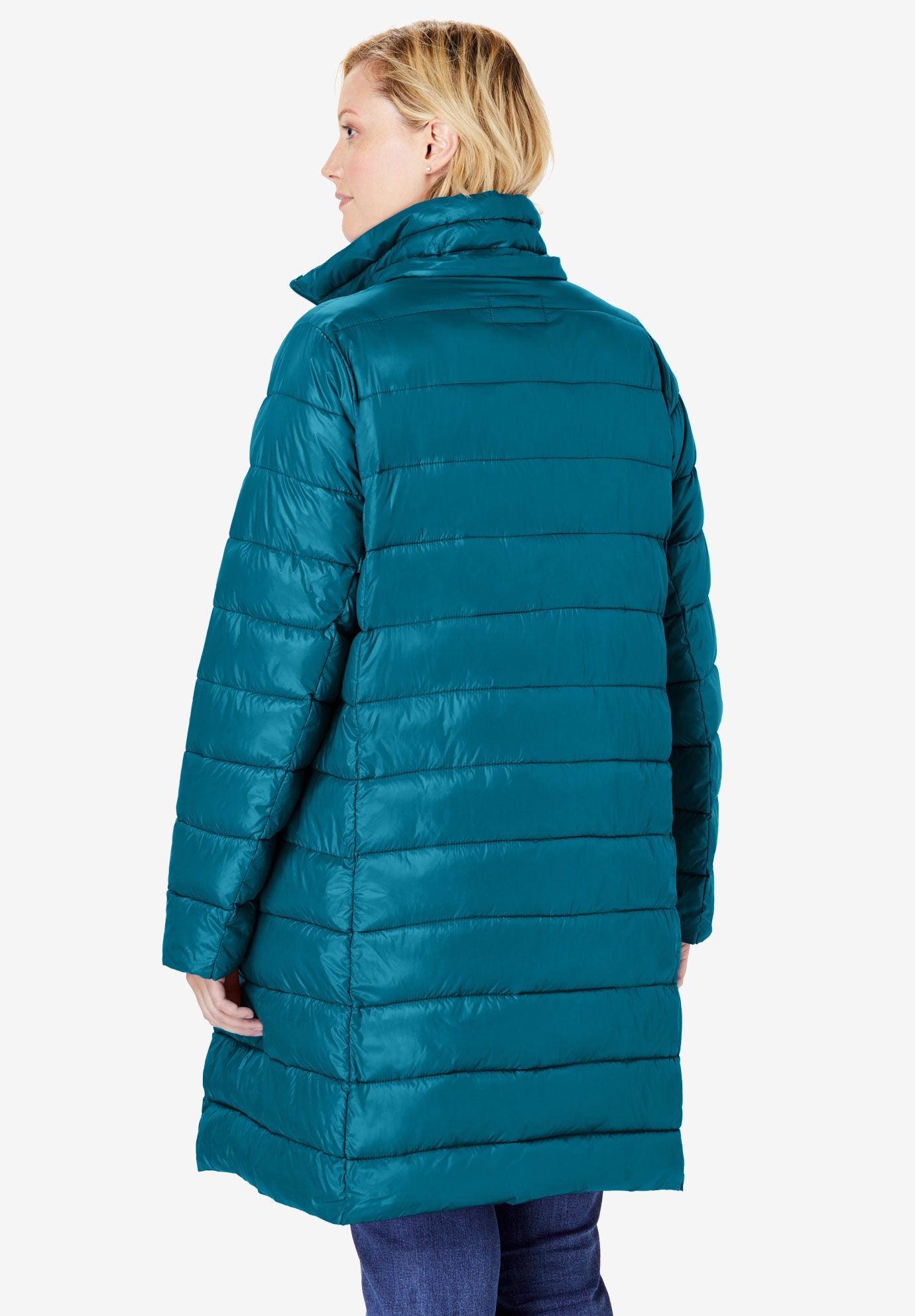Ultralight Long Packable Puffer Jacket, Deep Teal | Woman Within