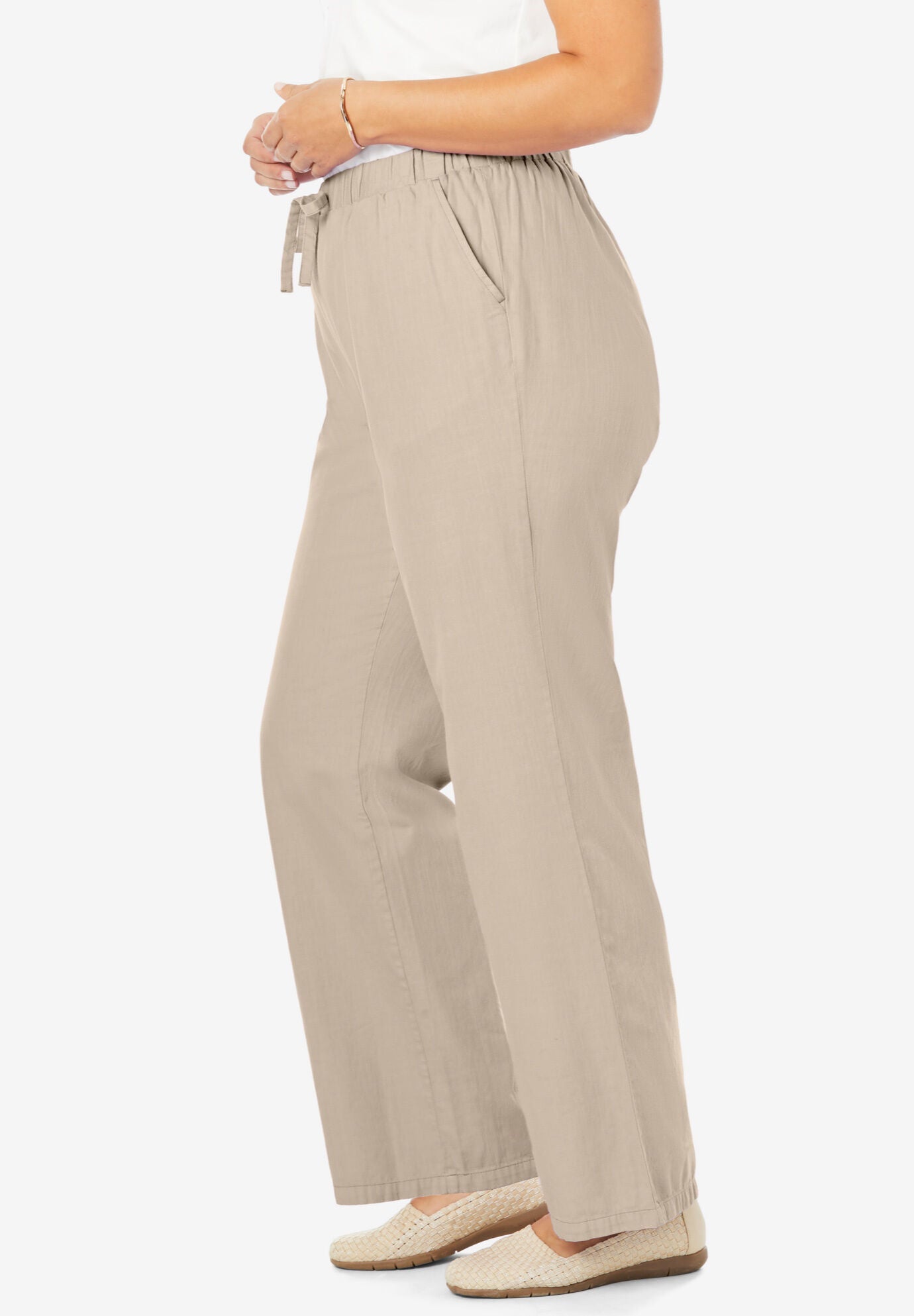 Wide Leg Drawstring Denim Pant 30 Inseam Stonewash Woman Within