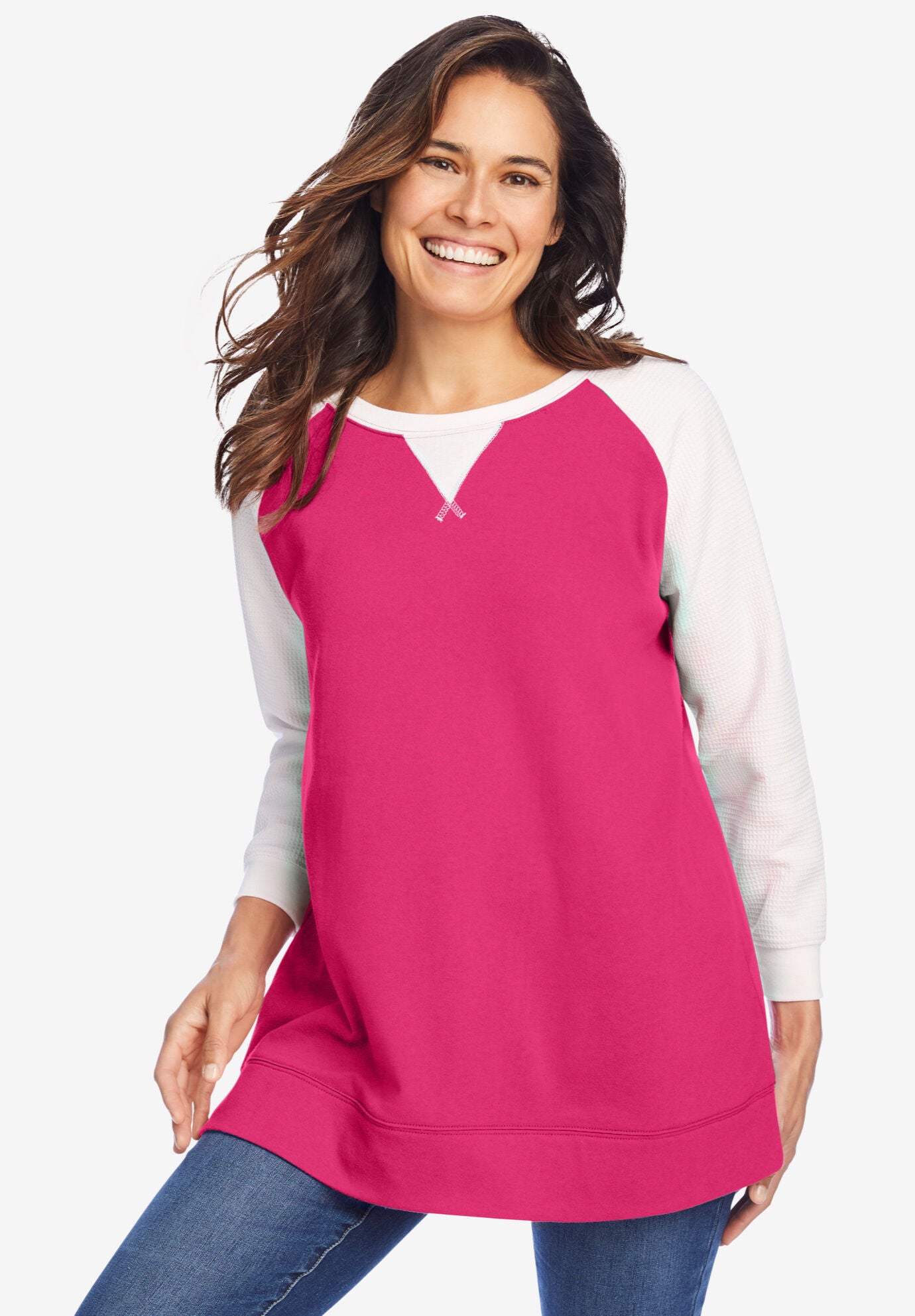 Thermal & Terry Raglan Long-Sleeve Tunic, 4351467 | Woman Within