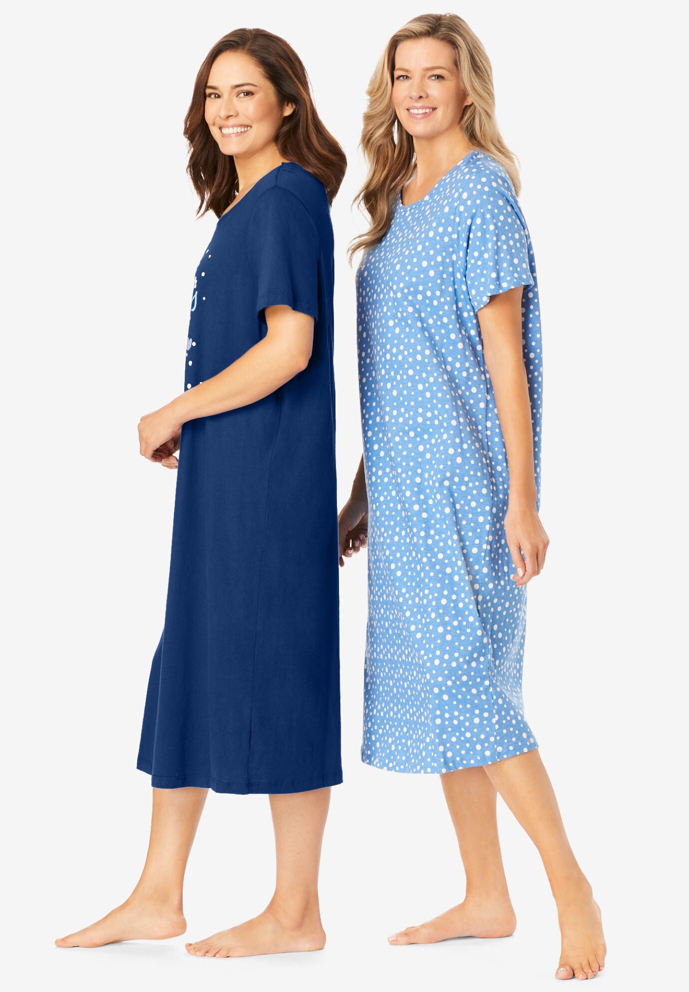 2-Pack Long Sleepshirts - Relaxed Fit Cotton, French Blue Tie Dye Moon ...