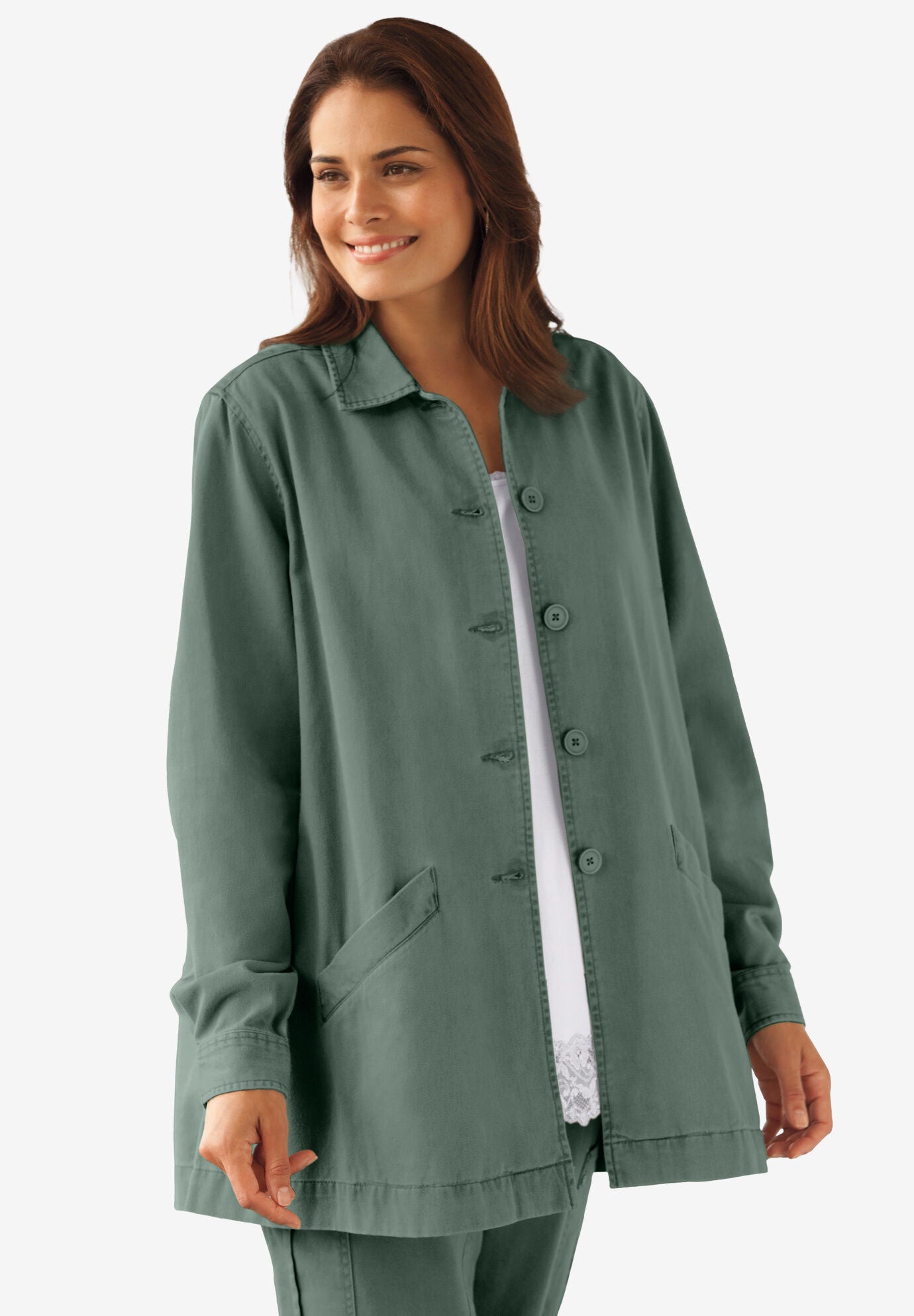 Pleat-Back Denim Jacket for Plus Sizes, Medium Stonewash | Woman Within