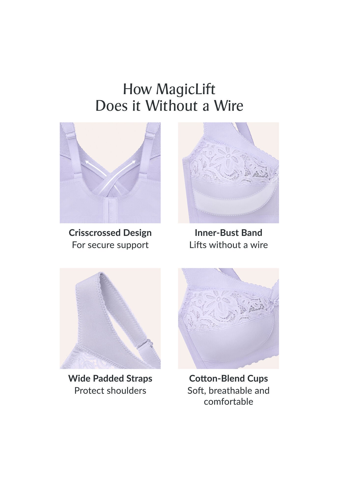 Magic Lift Wireless Cotton Bra Moderate Support, Lilac | Woman Within