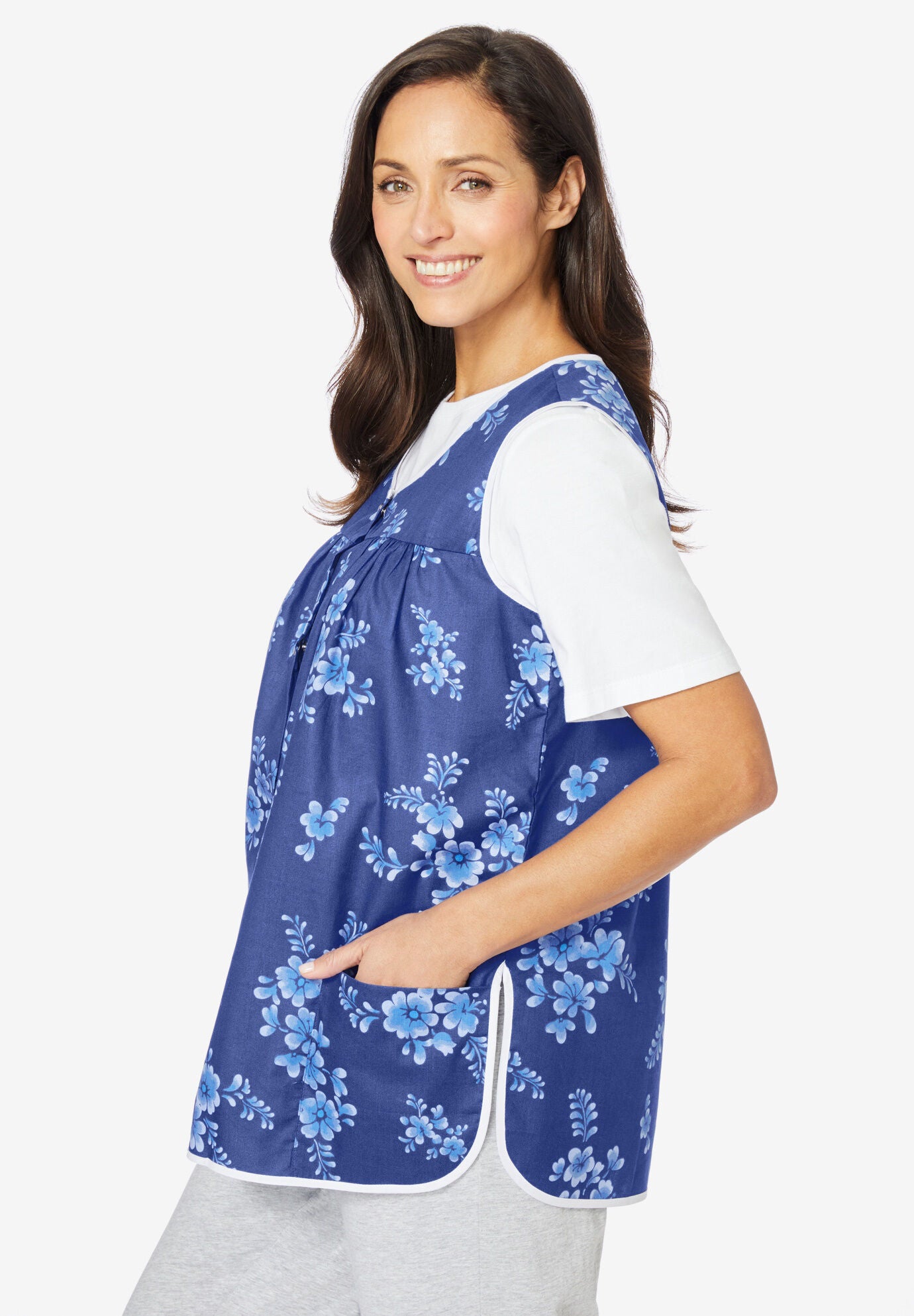 Snap-Front Apron with Pockets - 28" Length, Black Dot | Woman Within