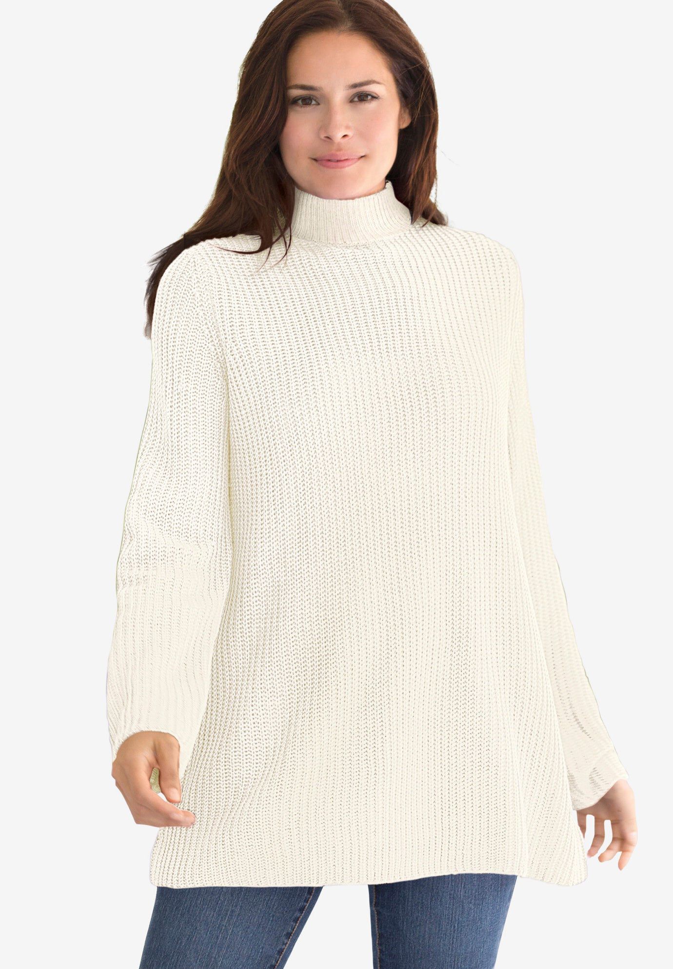 Plus Size Pullover Shaker Swing Sweater, Ivory | Woman Within