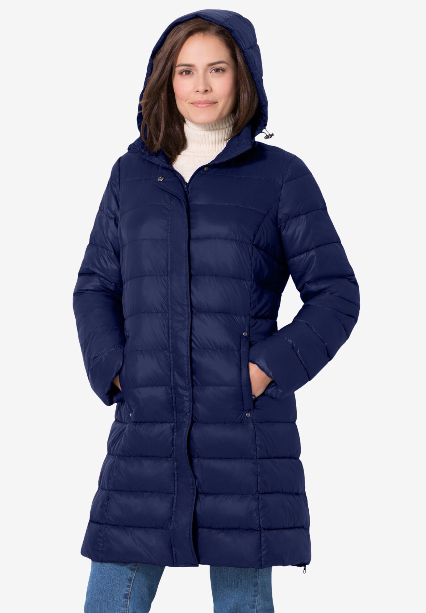 Ultralight Long Packable Puffer Jacket, Navy | Woman Within