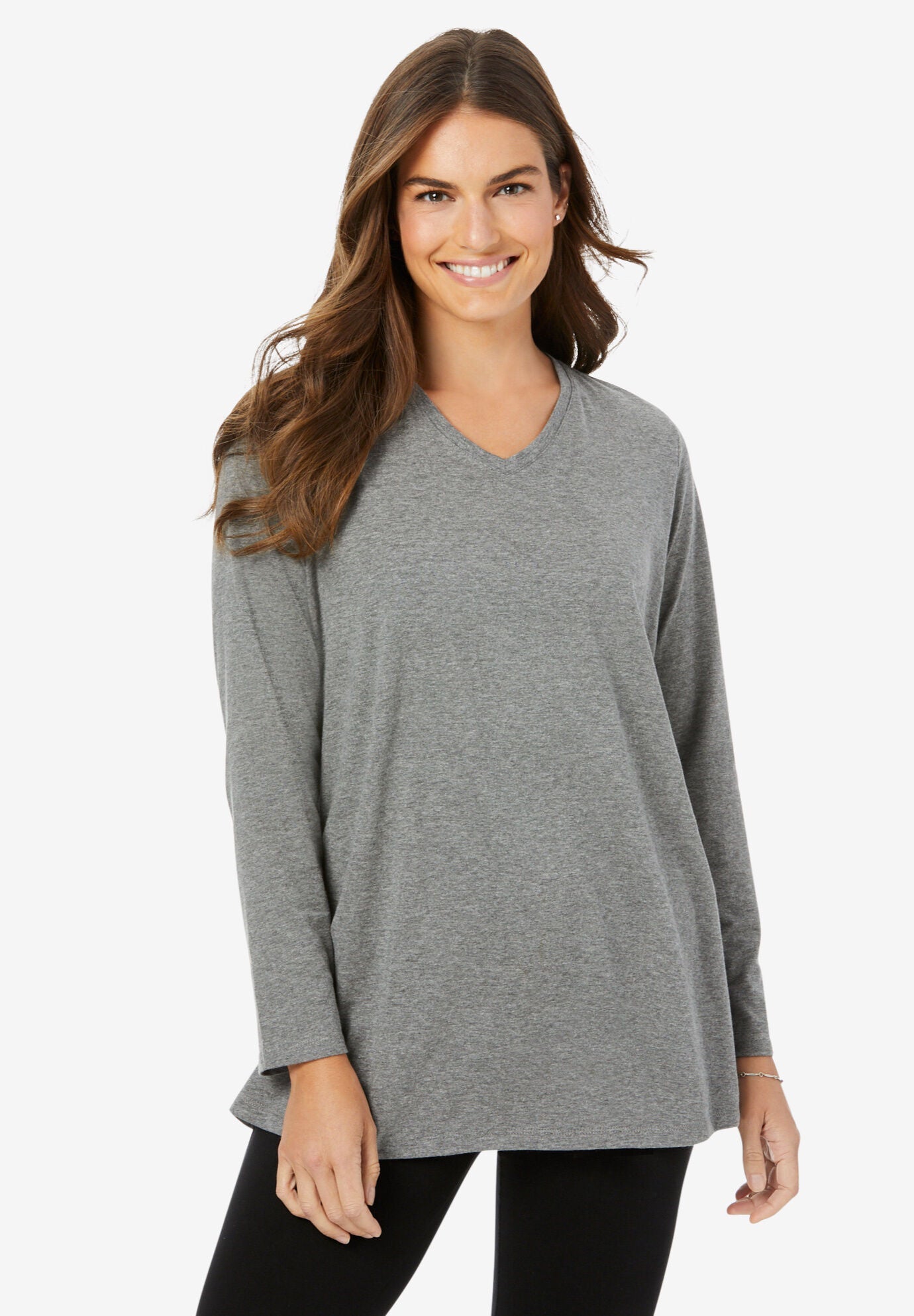 Perfect Long-Sleeve V-Neck Tunic - Best Seller, Black | Woman Within