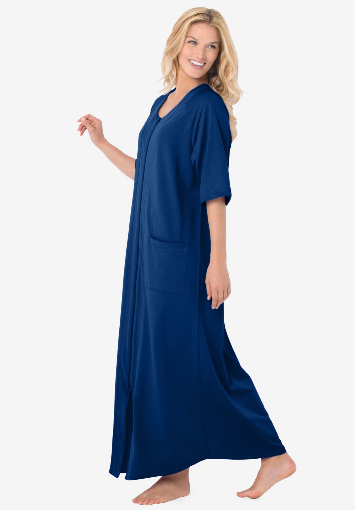 French Terry Robe - Long Zip-Front Style, Evening Blue | Woman Within