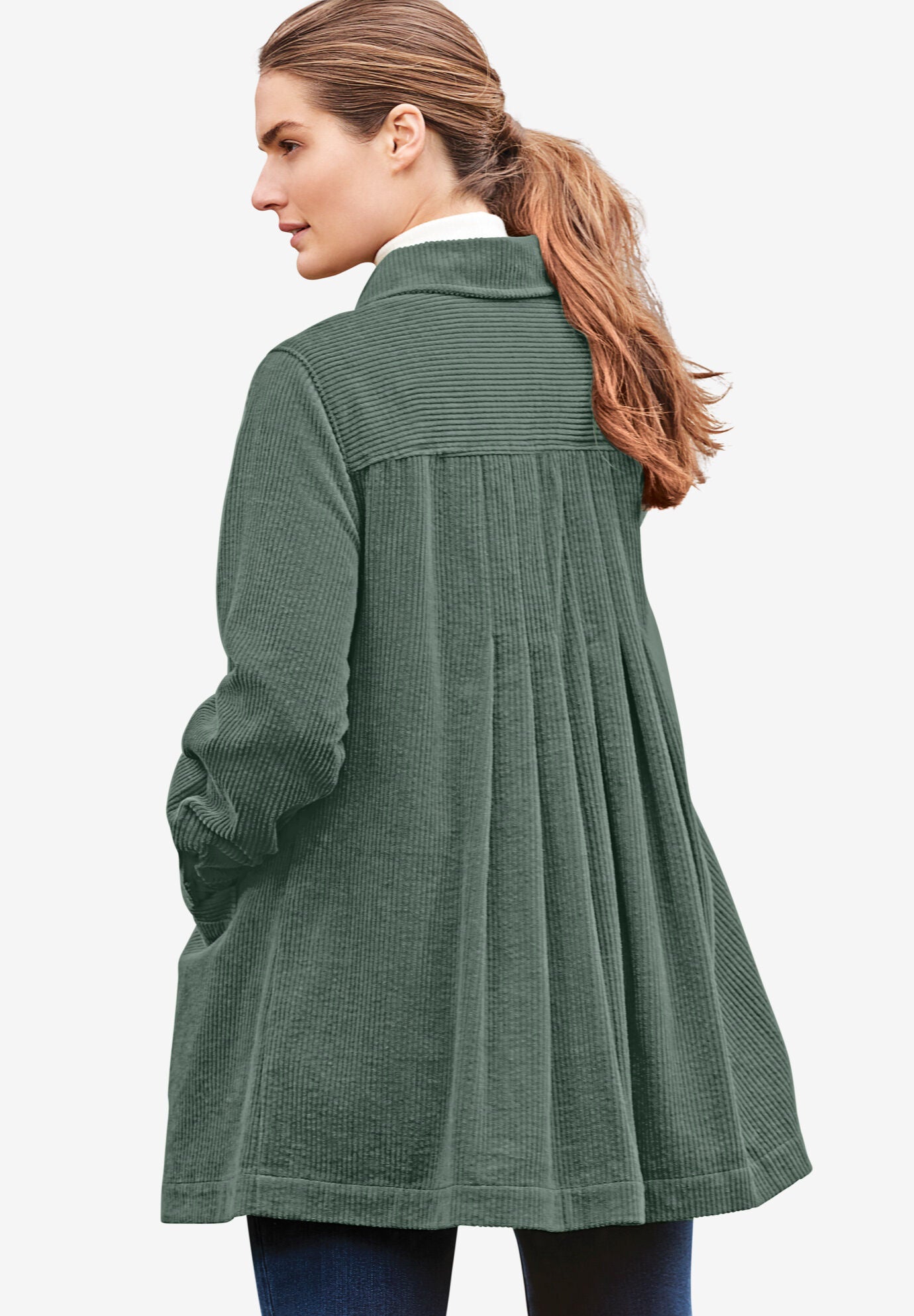Warm Pleat-Back Corduroy Jacket, Black | Woman Within