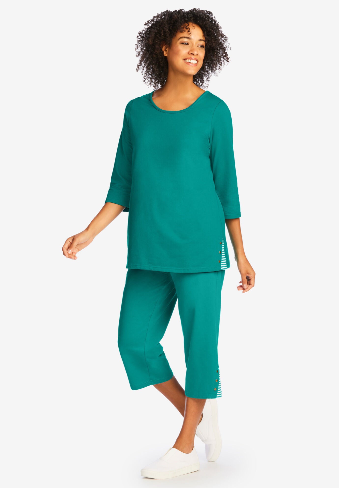 Striped French Terry Set - 2-Piece Outfit, Navy Mini Stripe | Woman Within