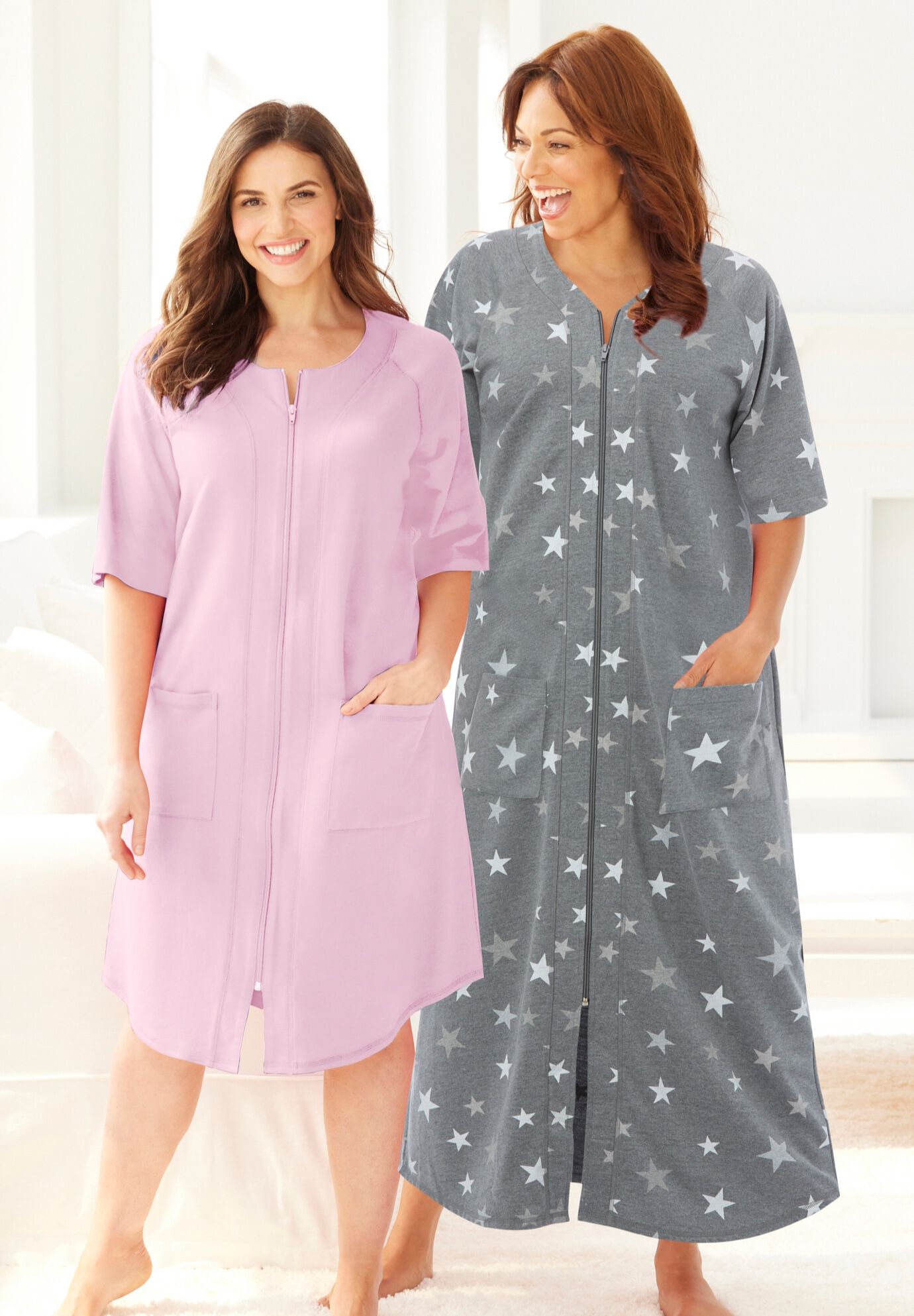 Long French Terry Zip-Front Robe | Woman Within