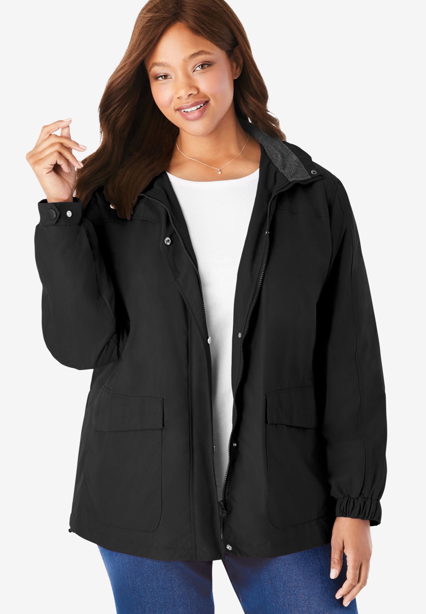 Fleece-Lined Taslon® Jacket for All Seasons, Black | Woman Within