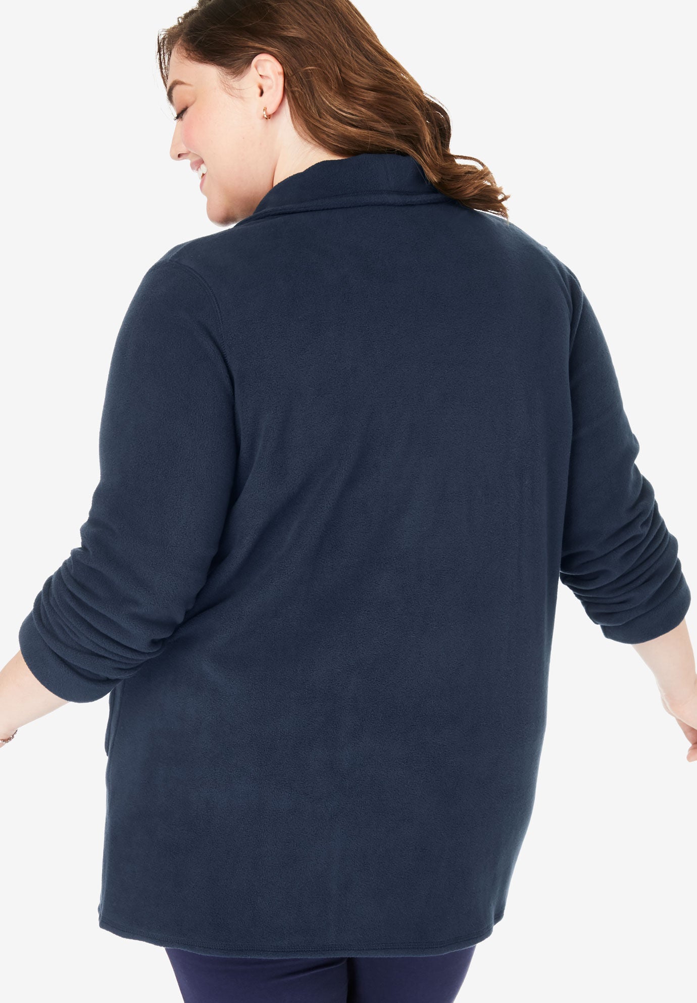 Microfleece Cardigan Open-Front Shawl Collar, Medium Heather Grey ...