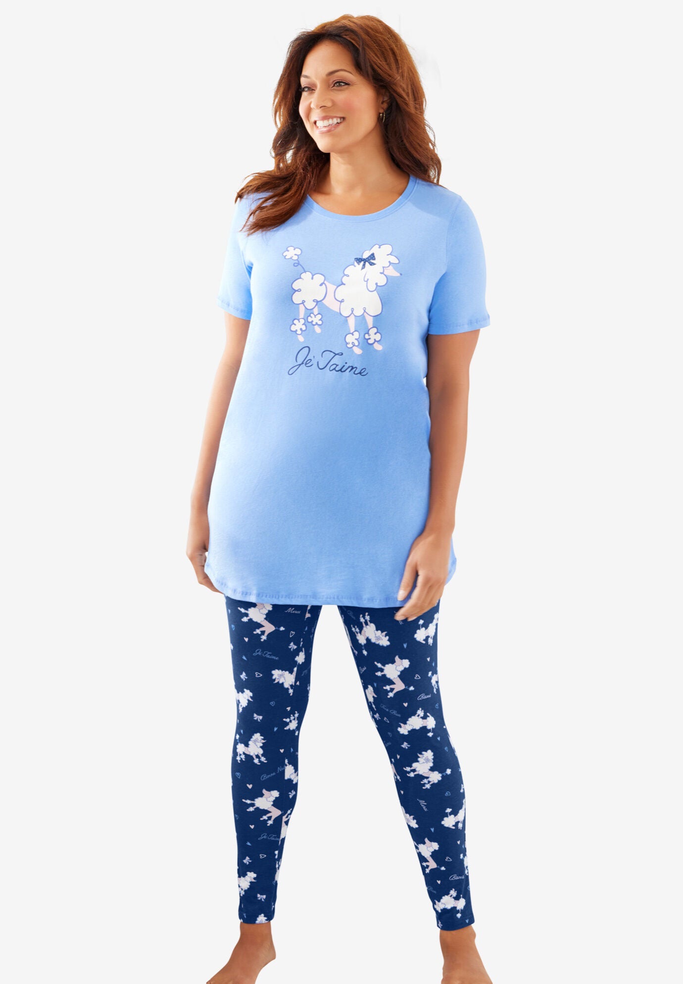 Graphic Tunic PJ Set – Printed Leggings, Evening Blue Poodles | Woman ...