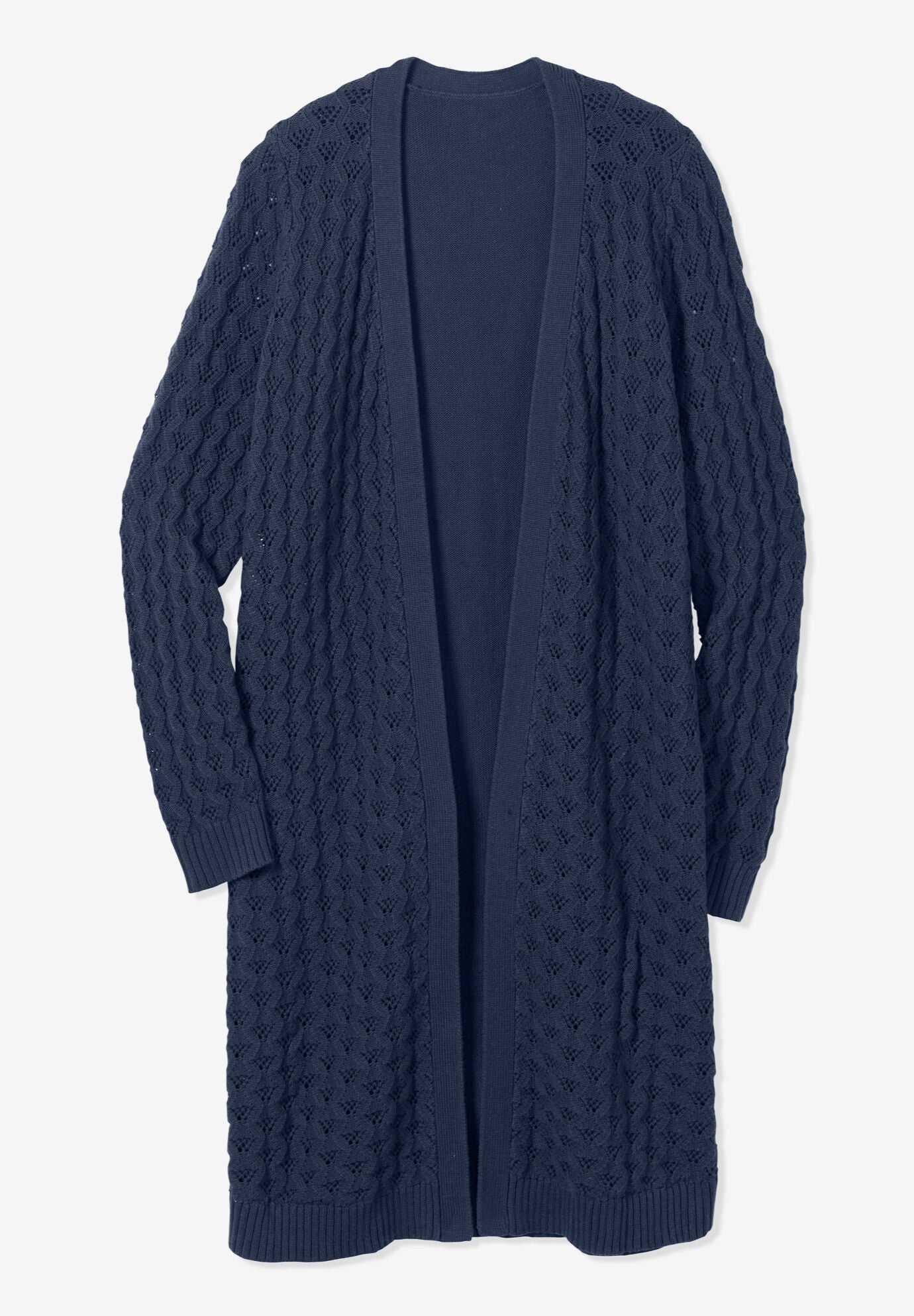 Pointelle Cardigan with Button Tab Sleeves, Deep Claret | Woman Within