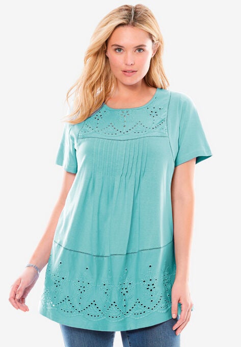 Embroidered Eyelet Pintucked Tunic | Woman Within
