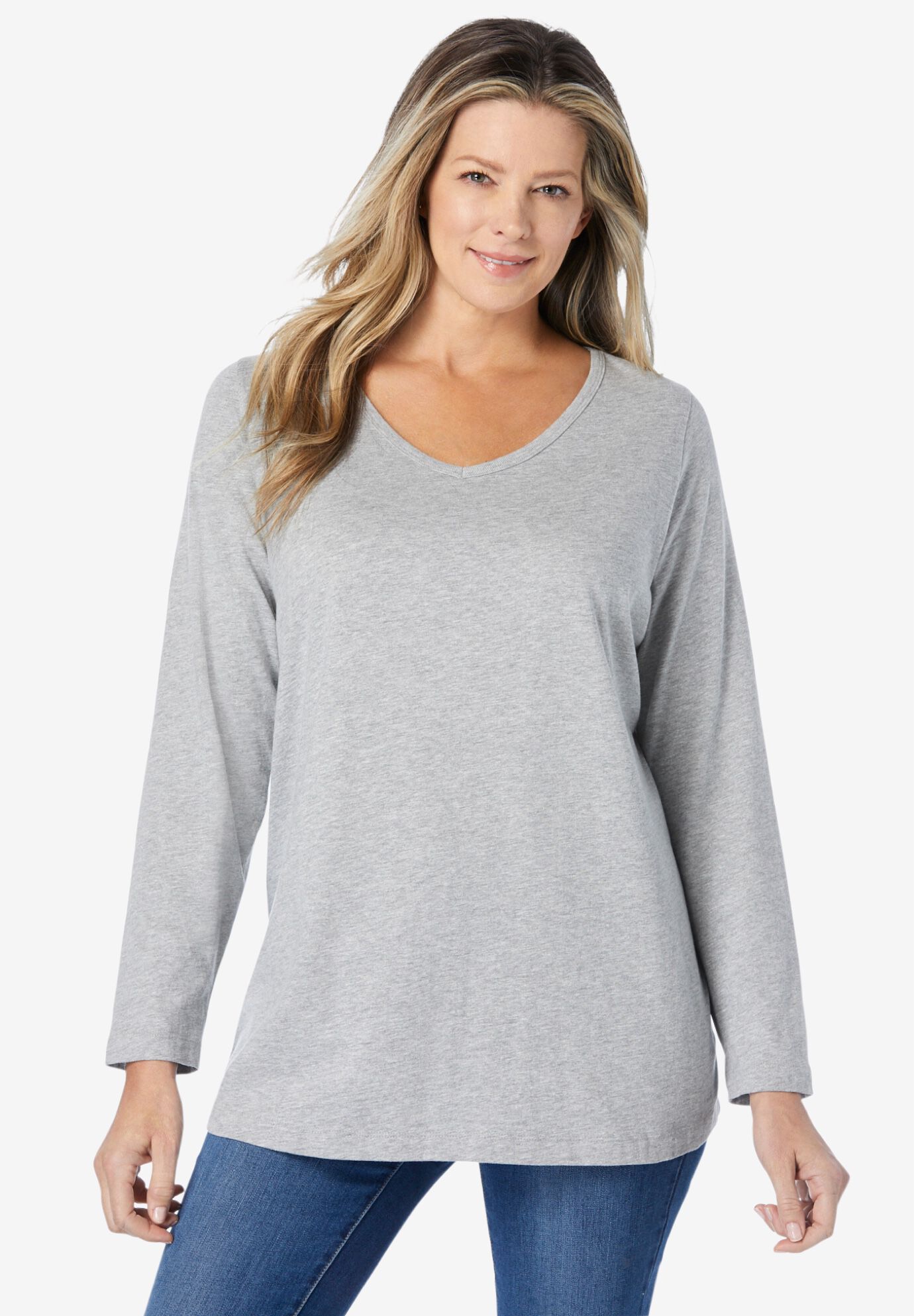 Perfect Long-Sleeve Tee for Women, Heather Grey | Woman Within
