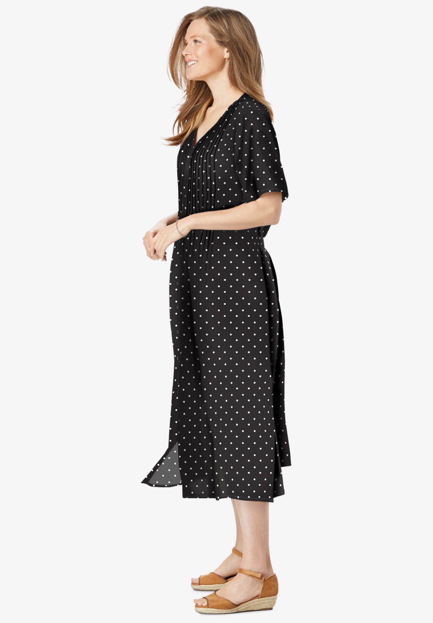 Plus Size Short-Sleeve Button-Front Dress, Raspberry Spring Blossom ...
